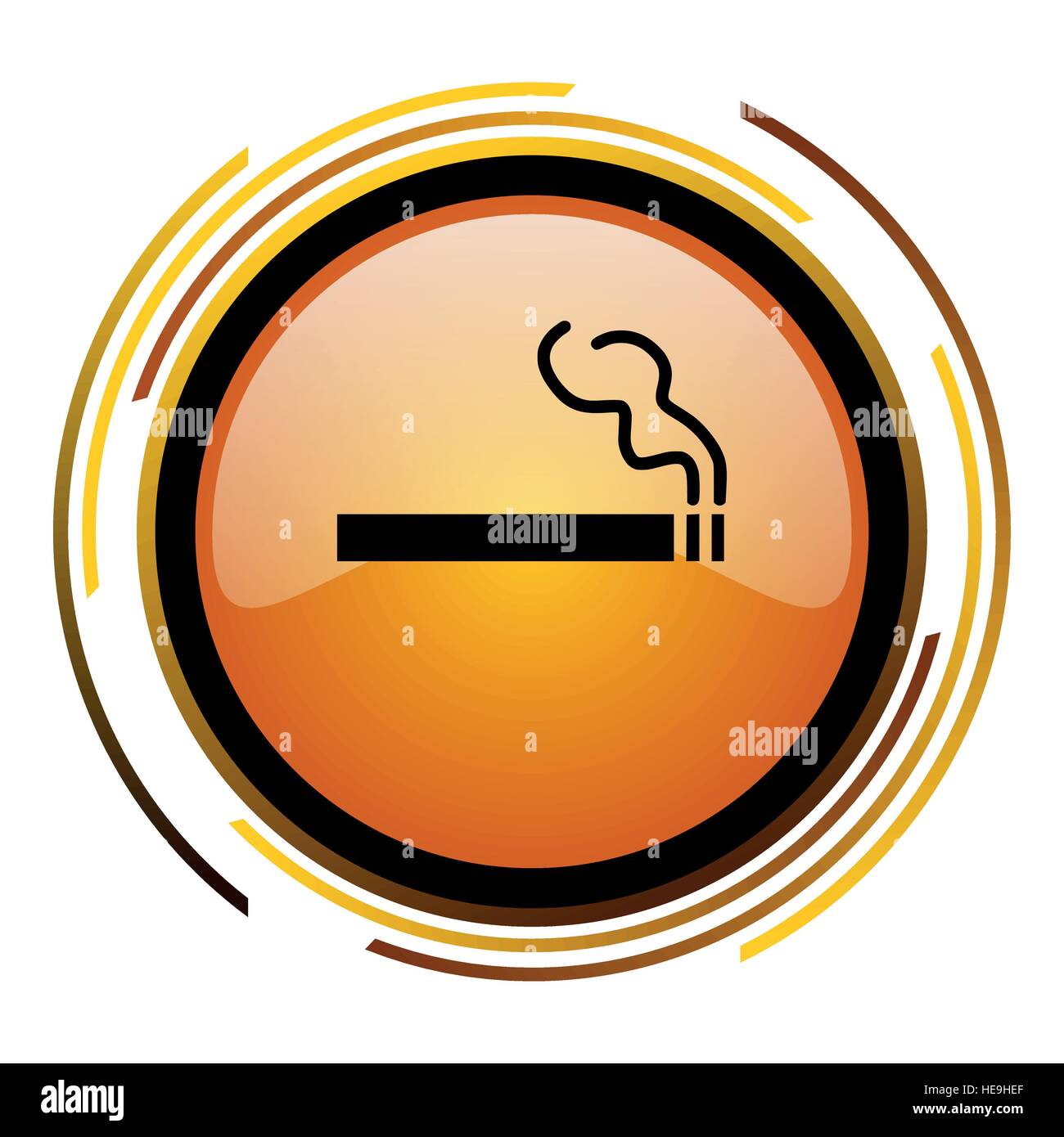 Cigarette vector icon. Modern design round orange button isolated on ...