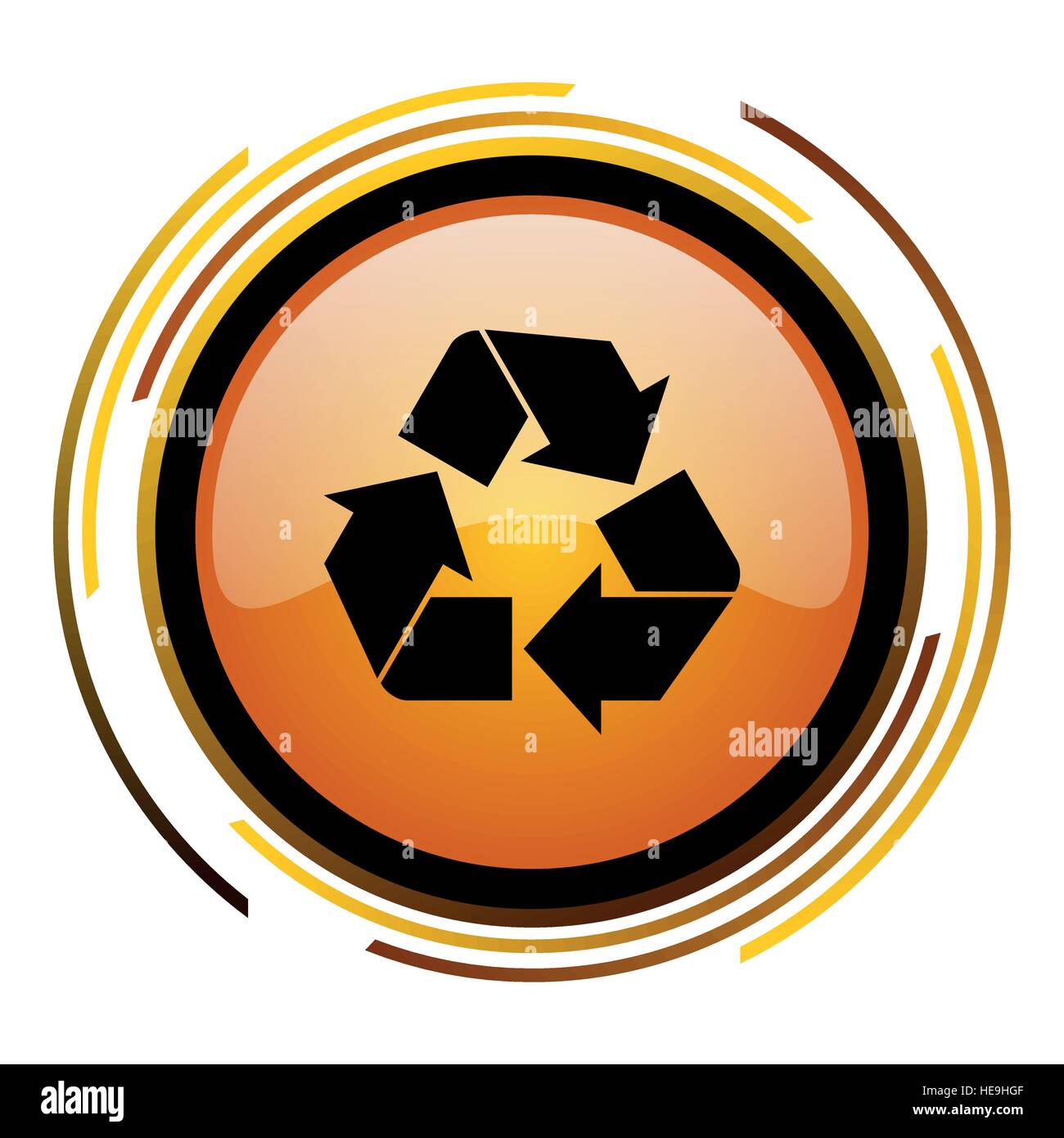 Recycling vector icon. Modern design round orange button isolated on ...