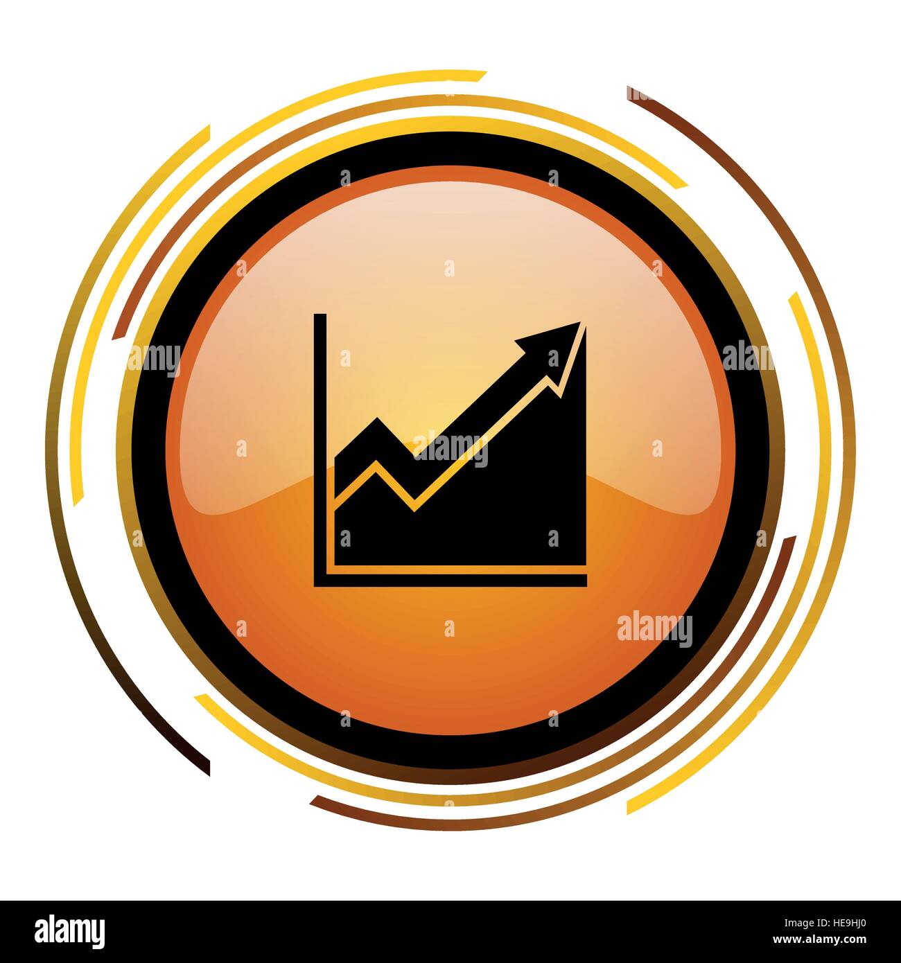 Graph chart vector icon. Modern design round orange button isolated on ...
