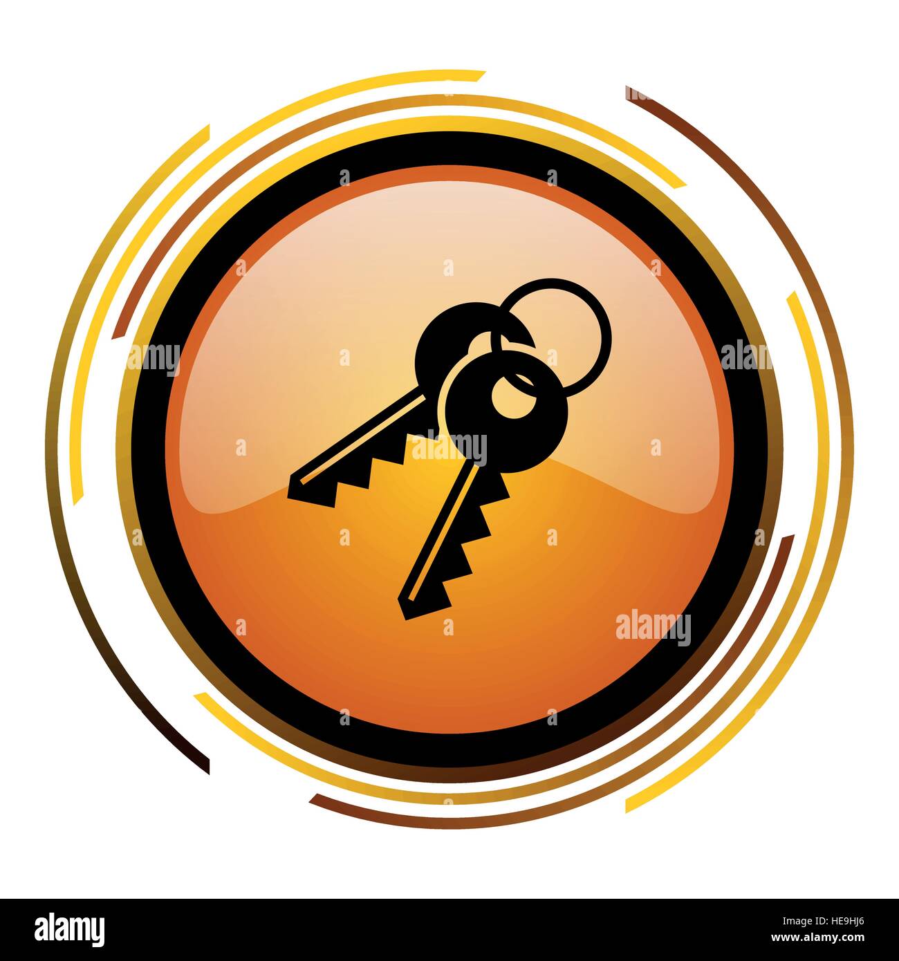 Keys vector icon. Modern design round orange button isolated on white ...