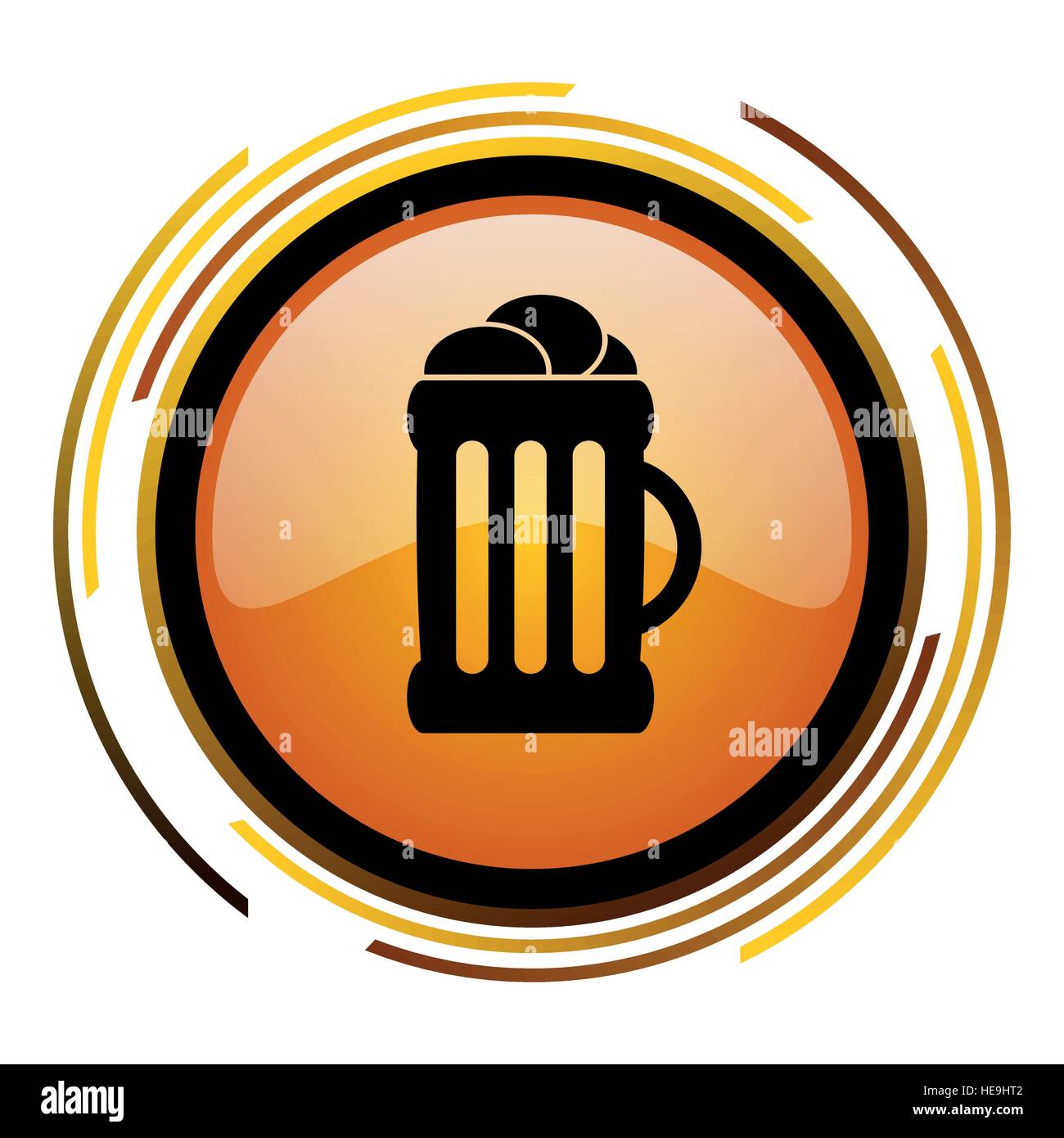 Beer vector icon. Modern design round orange button isolated on white ...