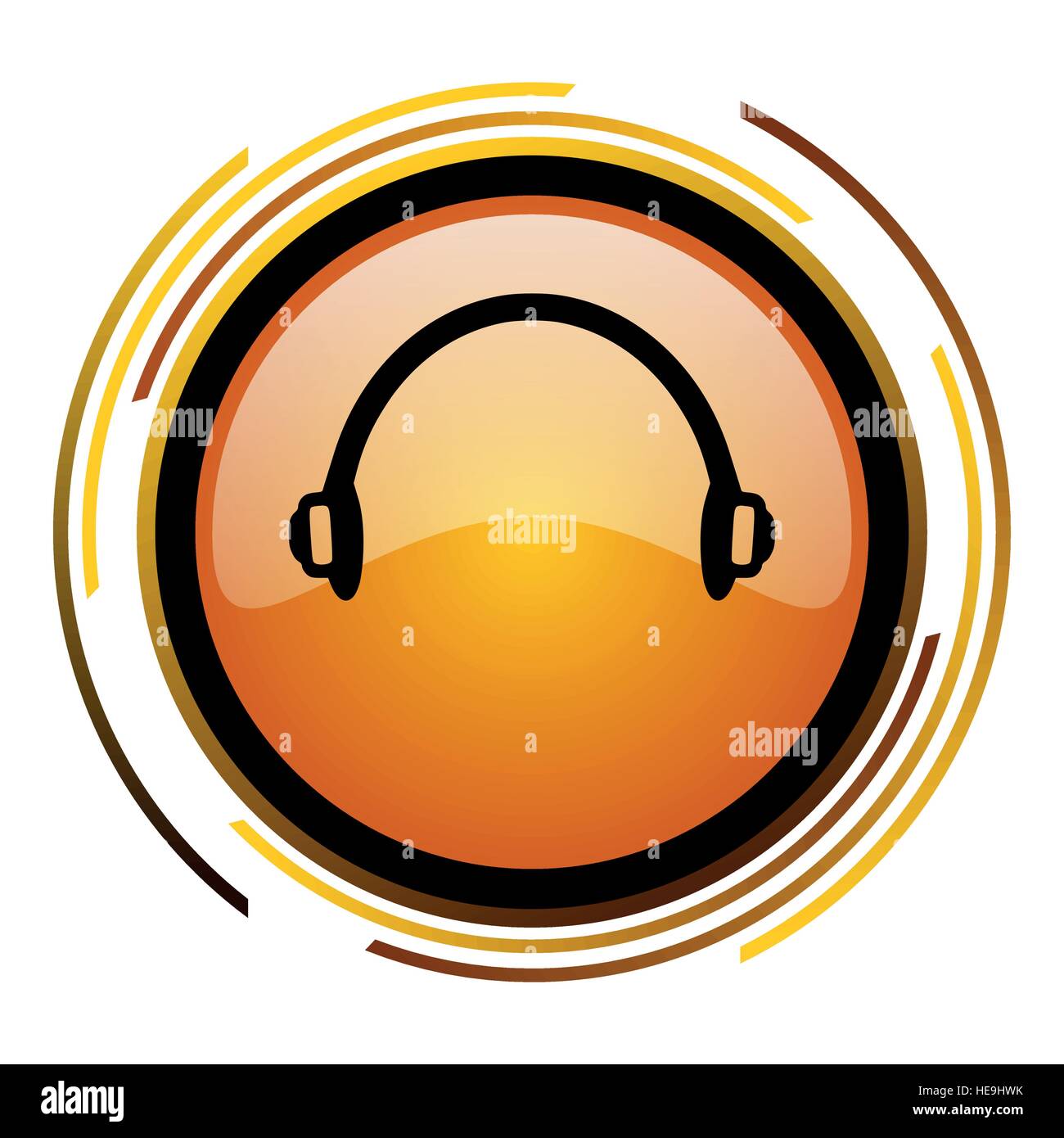 Headphones vector icon. Modern design round orange button isolated on ...