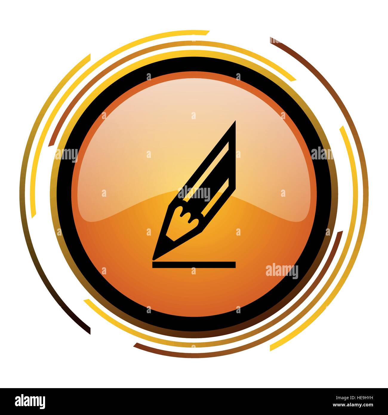 Draw vector icon. Modern design round orange button isolated on white ...