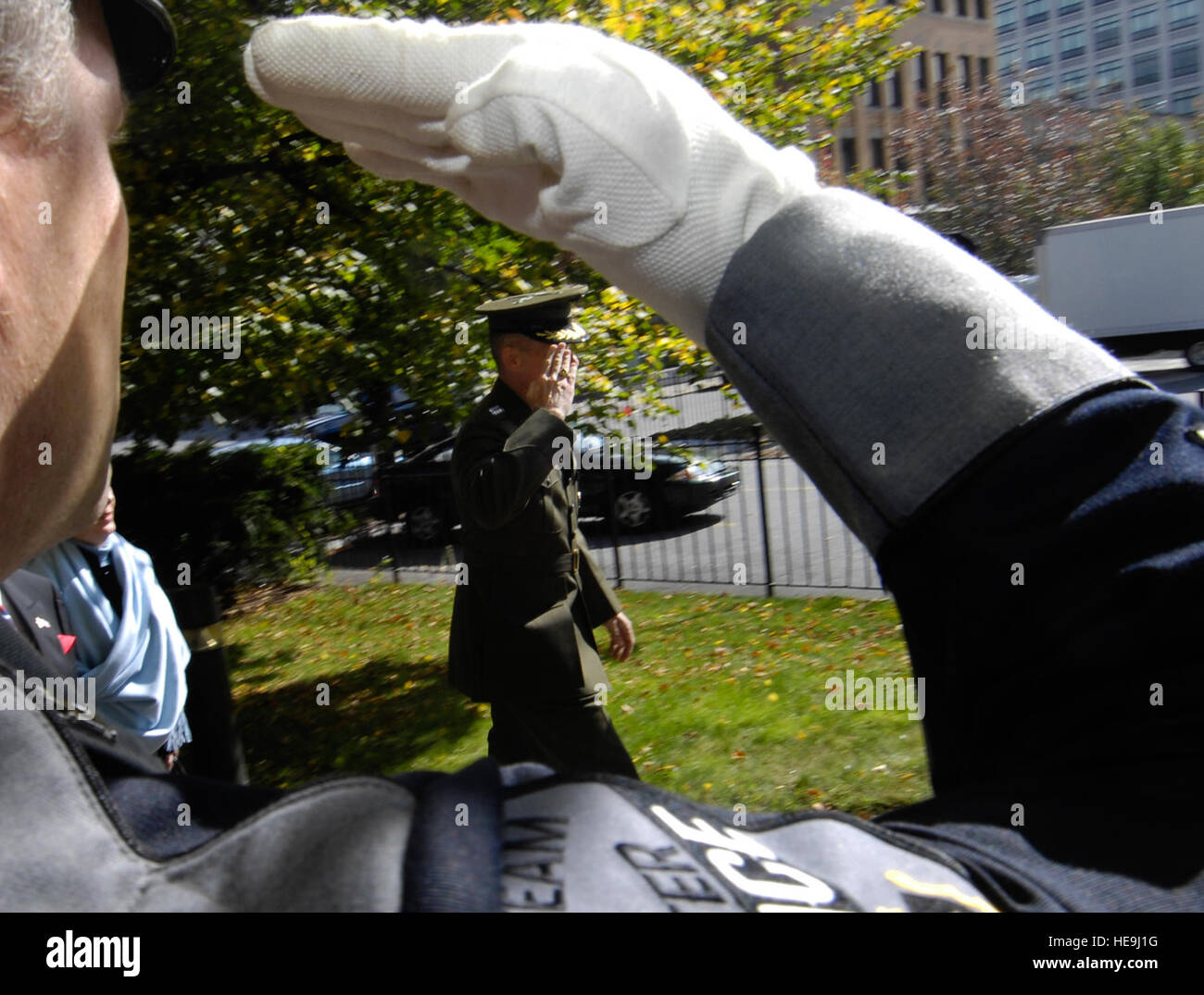 Marine Gen. Peter Pace, returns a salute from a Worcester Police ...