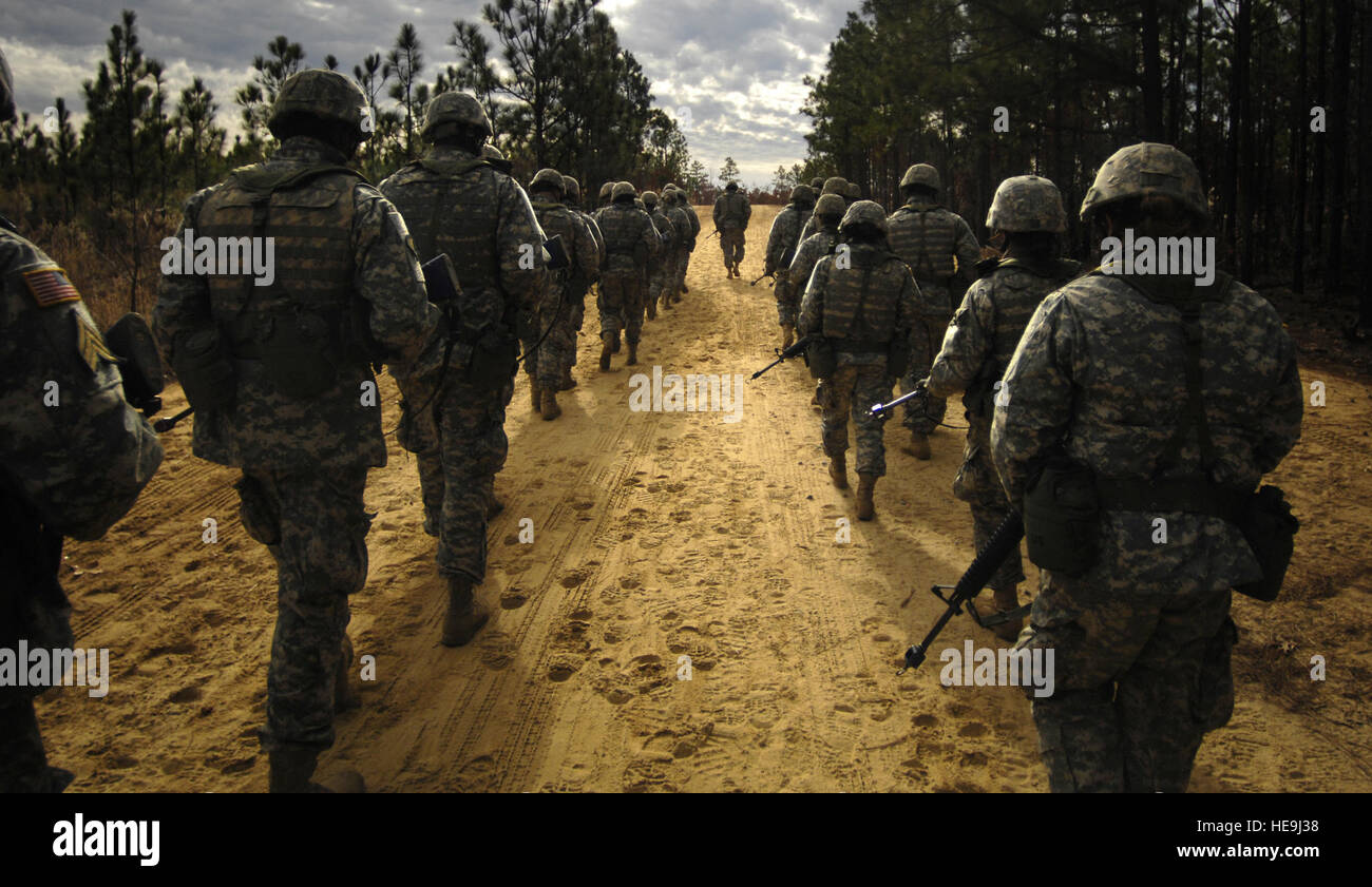 U.S. Army recruits practice patrol tactics while marching during U.S ...