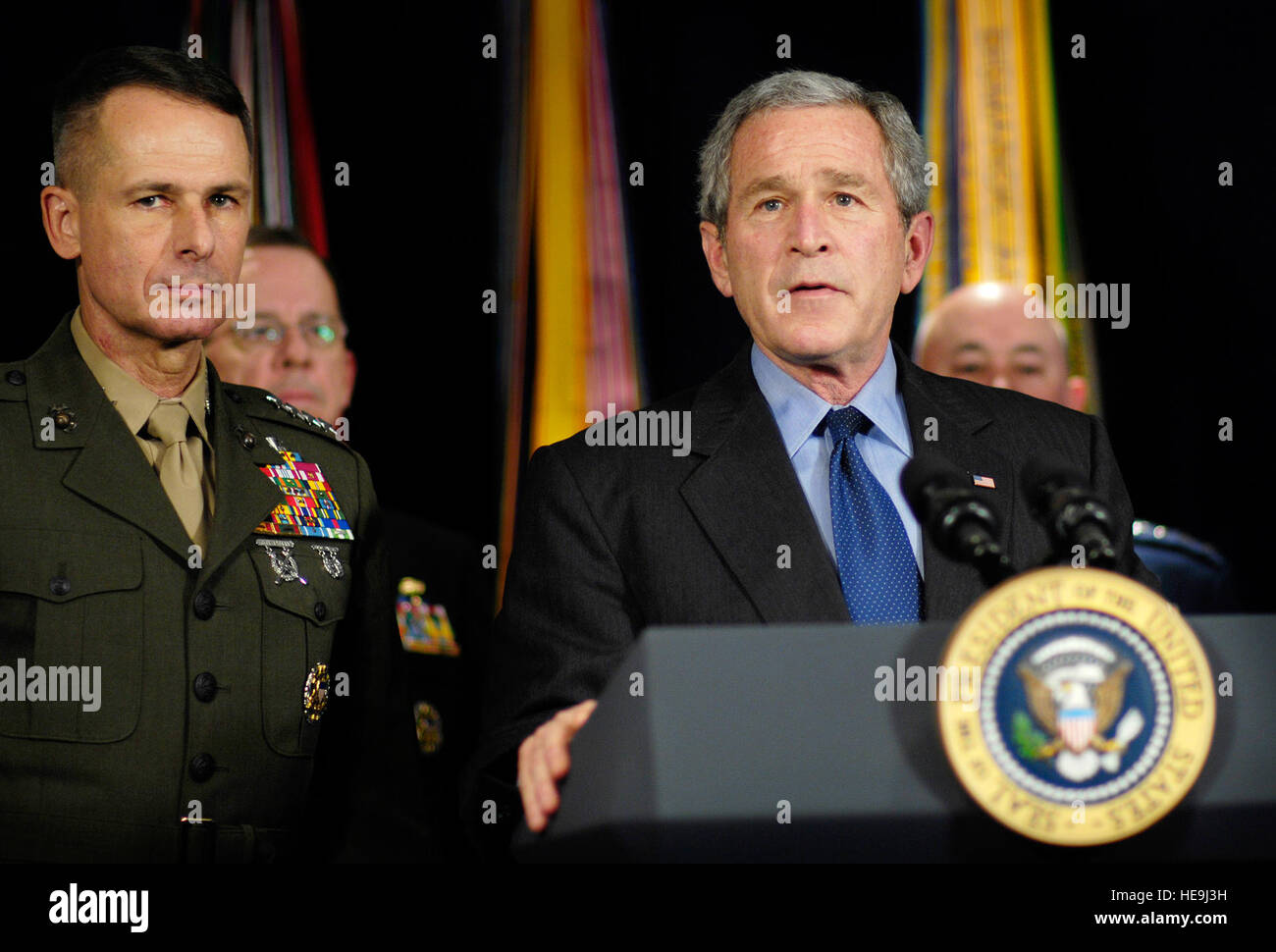 President of the United States, George Bush, meets with senior defense ...