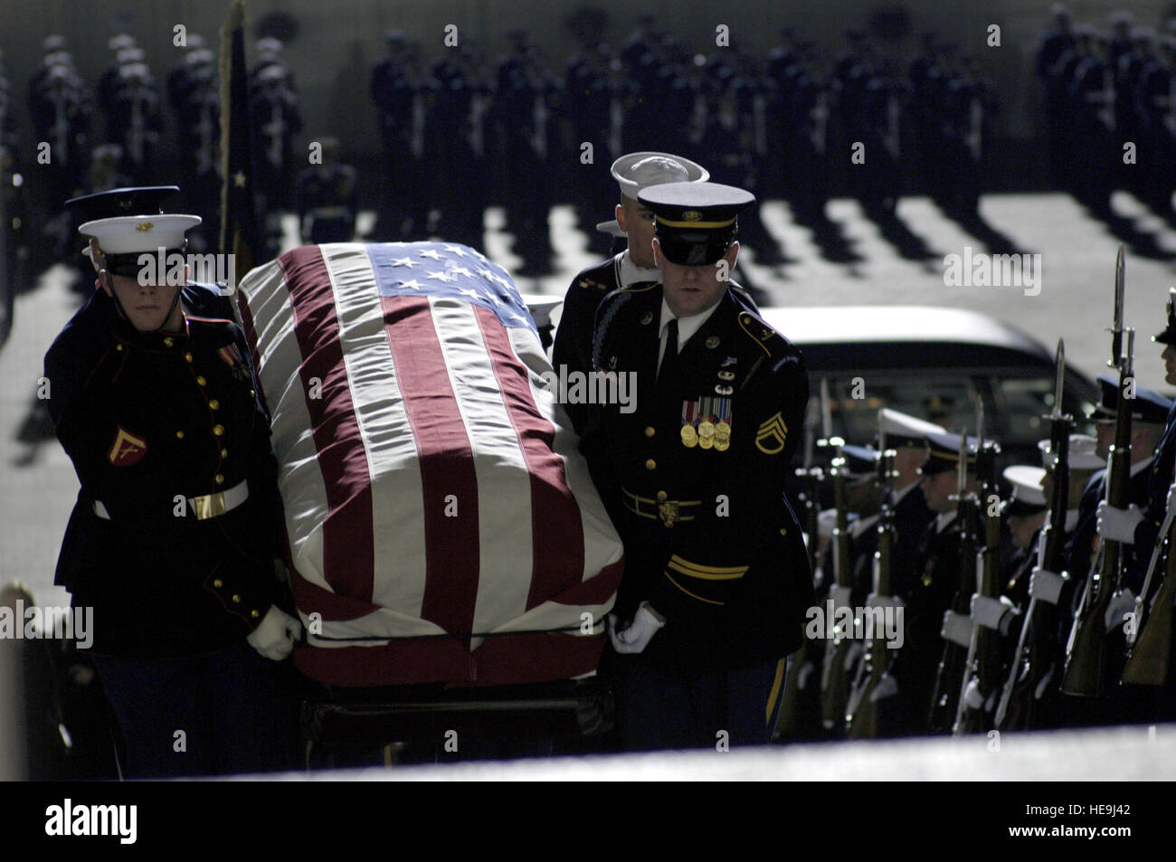 The casket containing the body of former U.S. President Gerald Ford, is ...