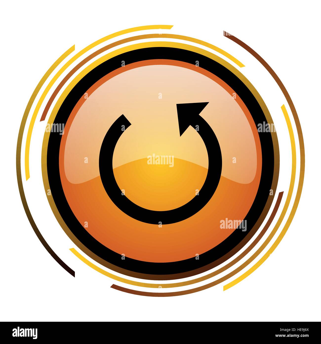 Reload vector icon. Modern design round orange button isolated on white ...