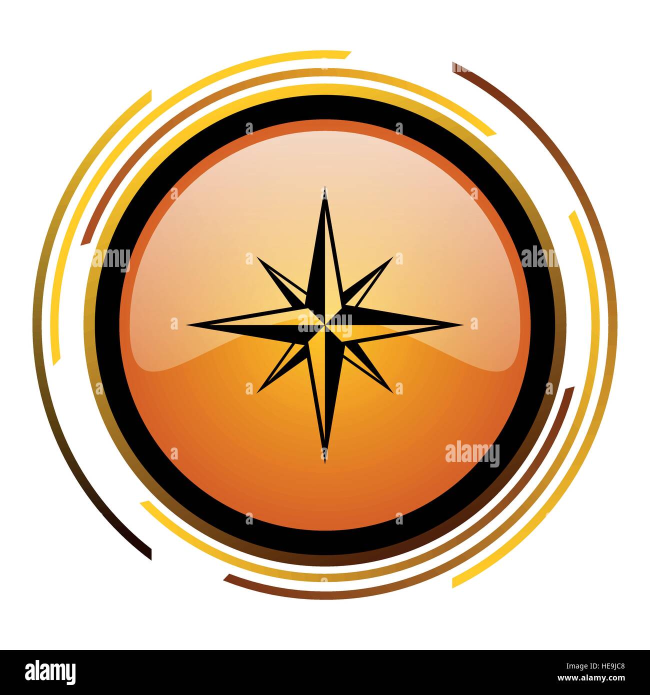 Compass Vector Icon Modern Design Round Orange Button Isolated On White Background For Web And