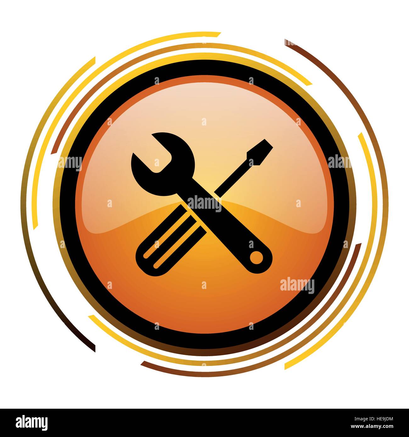 Tools vector icon. Modern design round orange button isolated on white ...