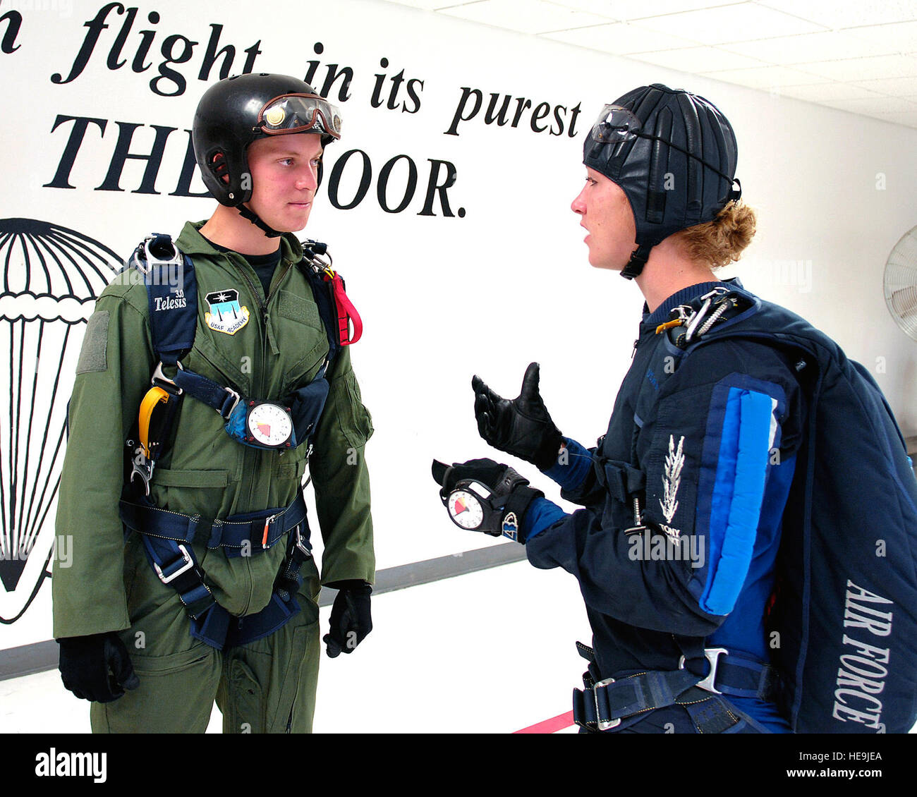U.S. Air Force Academy Cadet 3rd Class David Barron is briefed by ...