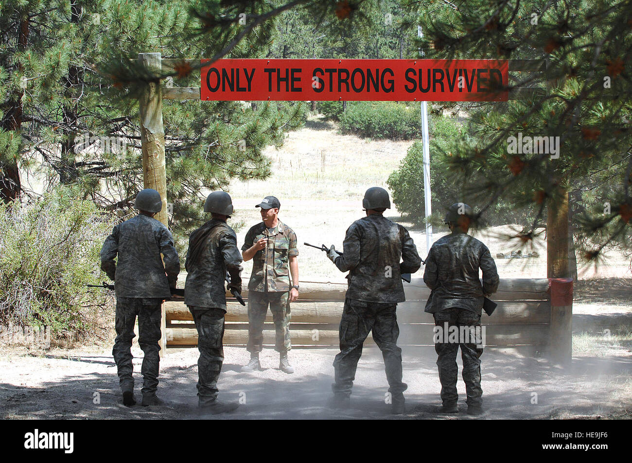 U.S. Air Force Academy cadre member gives instructions to basic cadets ...