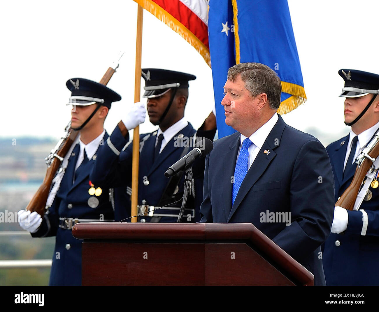 Secretary of the Air Force Michael B. Donley gives his remarks at the ...