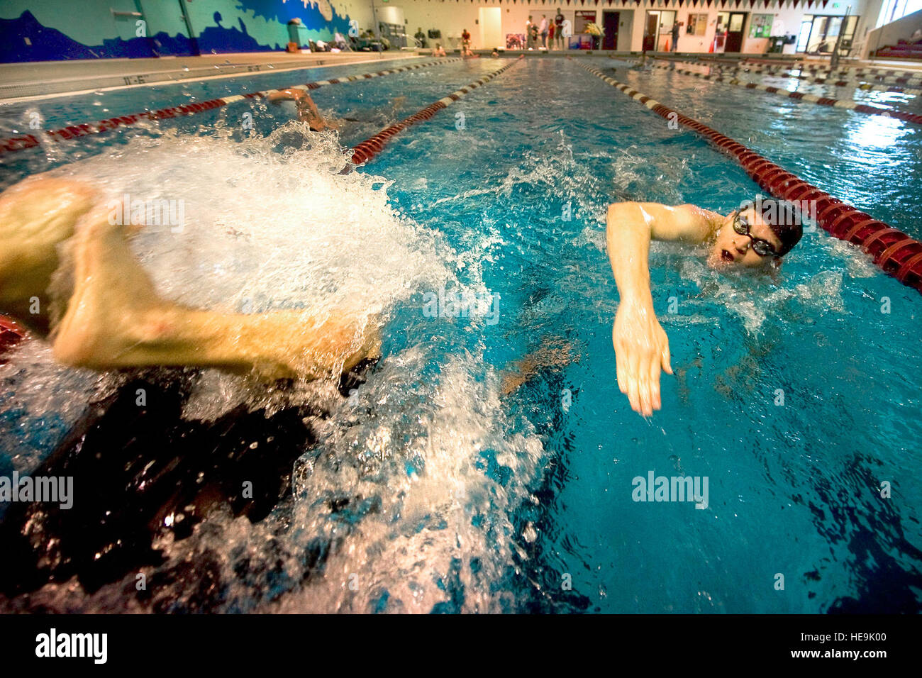 The Marine swim team share lanes while preparing for the Warrior Games ...