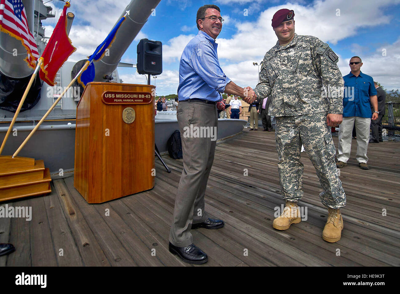 Deputy Defense Secretary, Dr. Ashton B. Carter gives a coin to U.S ...