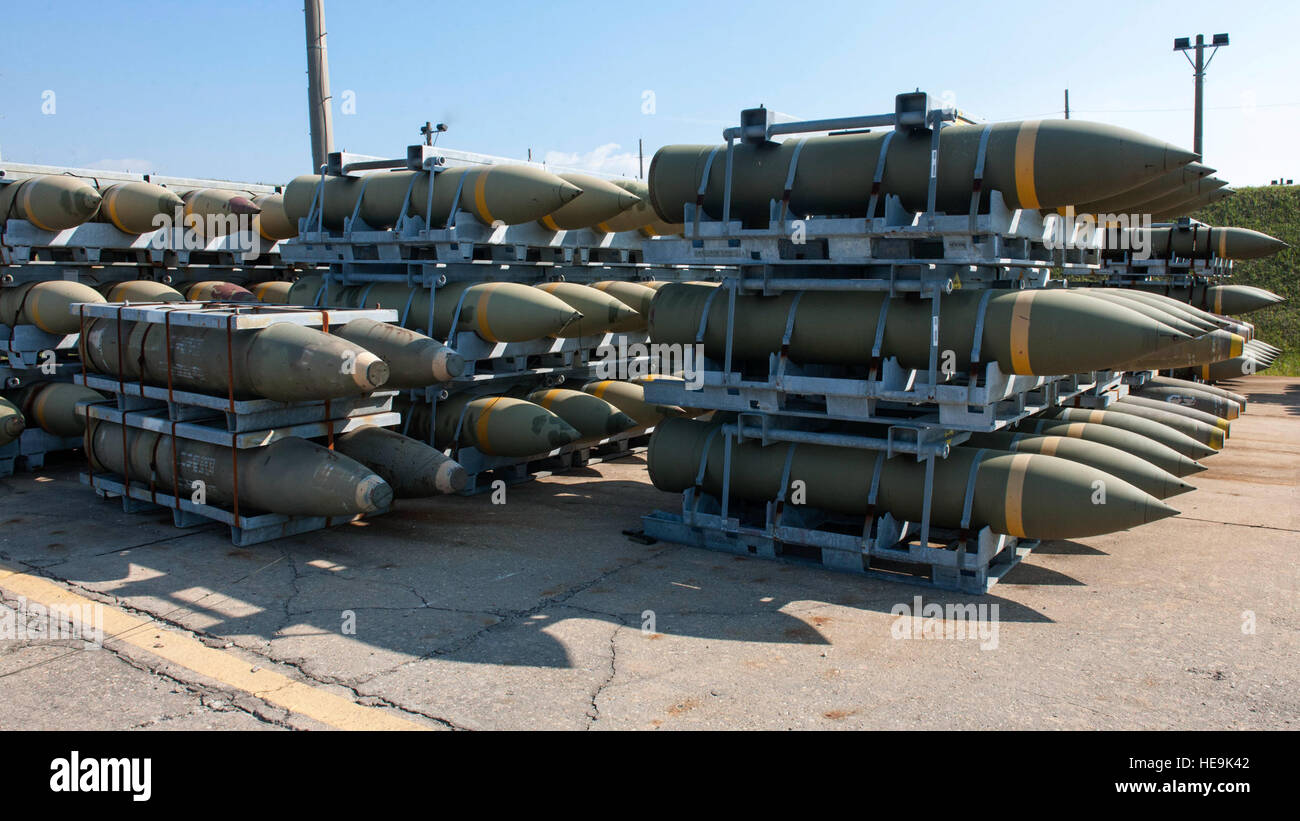 Blu-109 and Mark-84 bombs are displayed at Wolf Pack Munitions Storage ...
