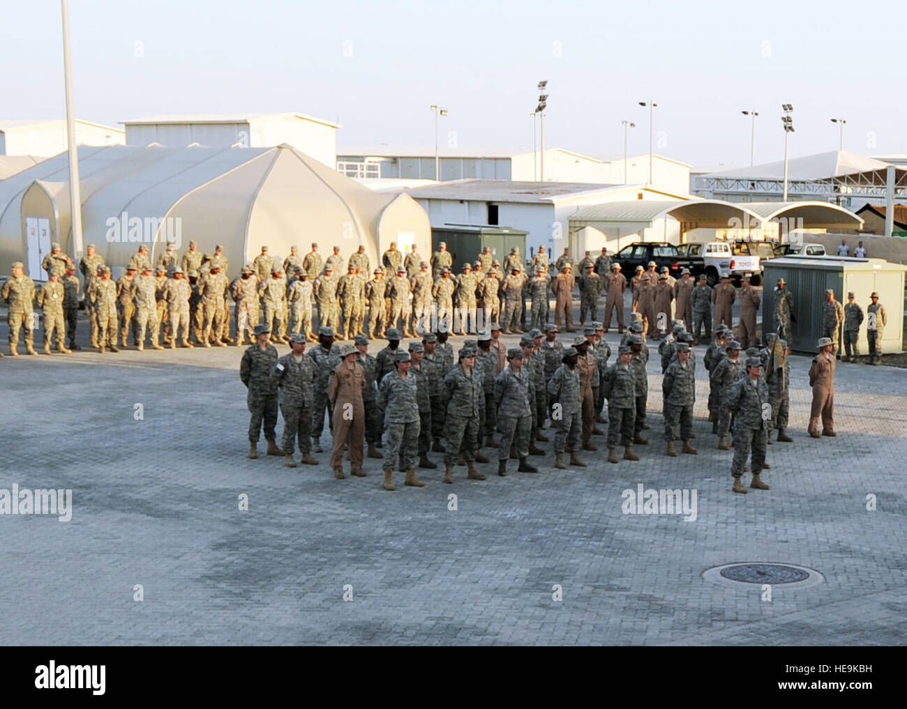 Female Airmen and Soldiers stand in an all-women formation as part of a ...