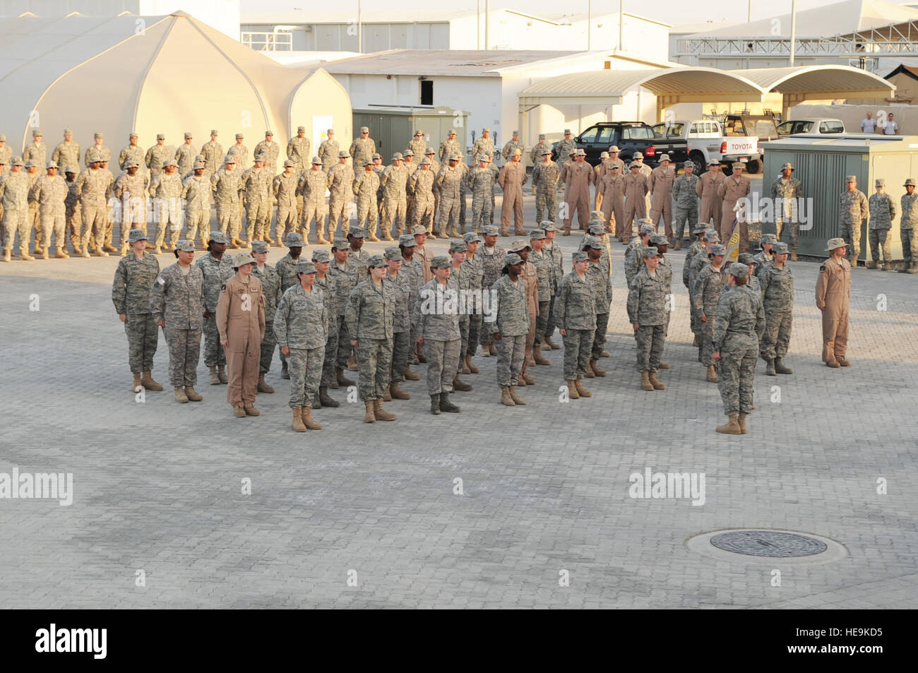 Female Airmen and Soldiers stand in an all-women formation as part of a ...