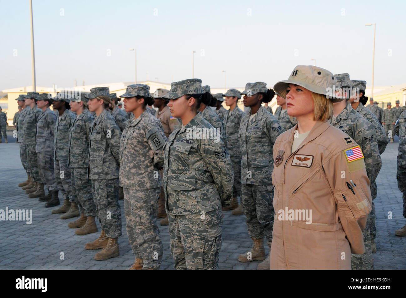 Female Airmen and Soldiers stand in an all-women formation as part of a ...