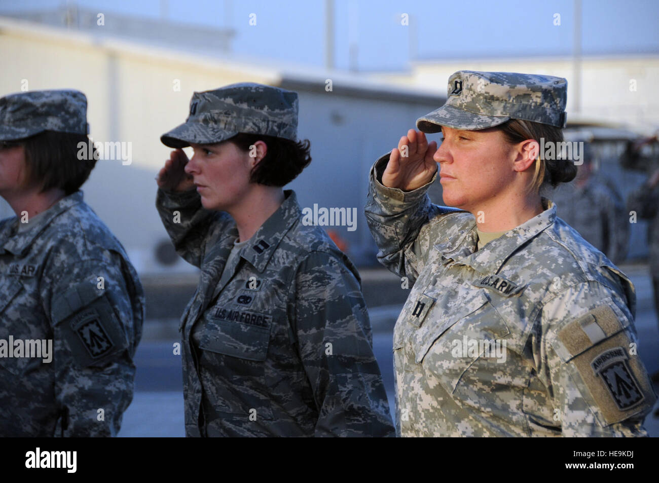 Female Airmen and Soldiers stand in an all-women formation as part of a ...