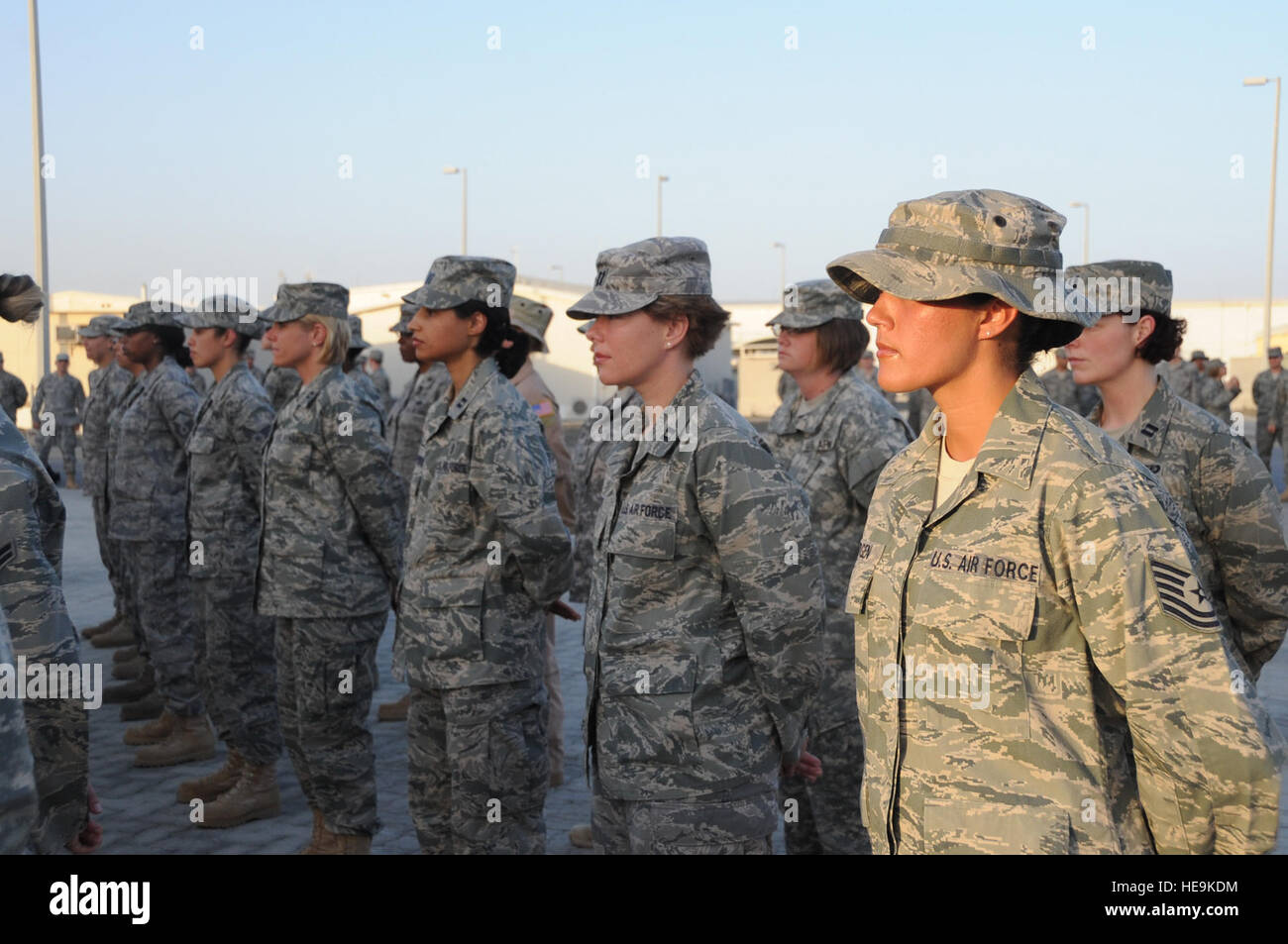 Female Airmen and Soldiers stand in an all-women formation as part of a ...