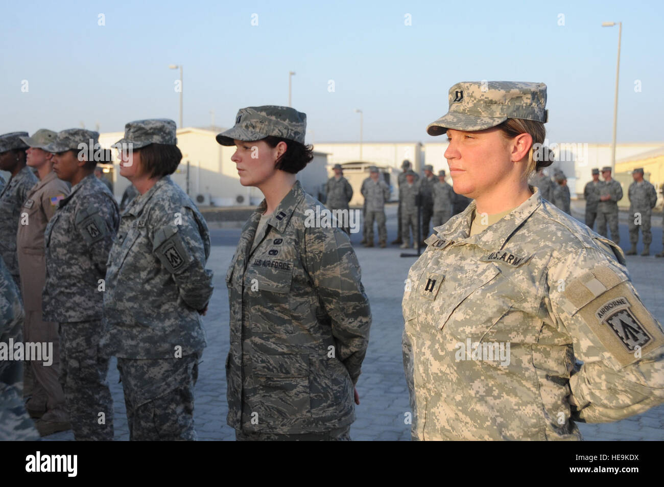 Female Airmen and Soldiers stand in an all-women formation as part of a ...