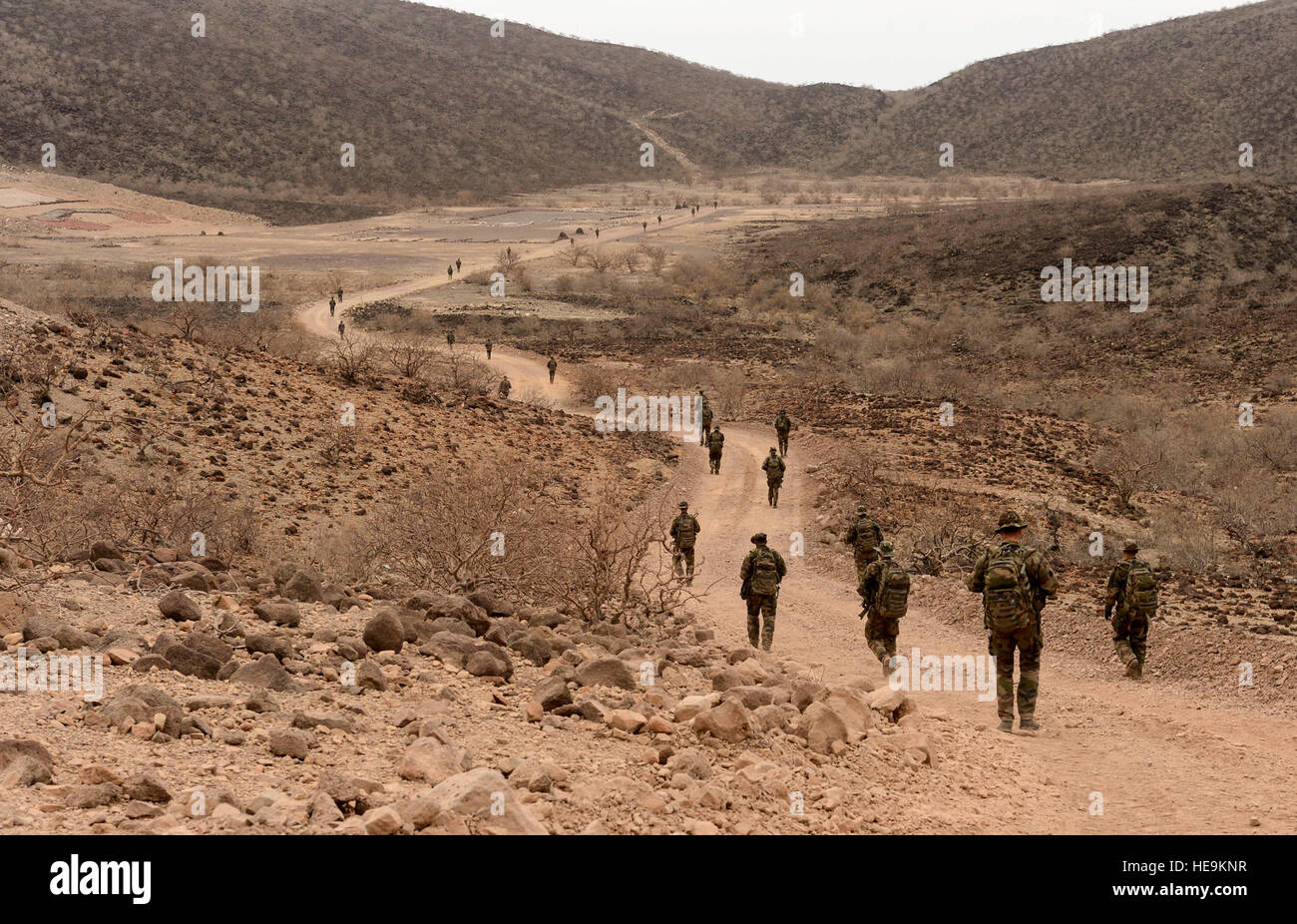French Marines, 5th French Marine Regiment, move in a tactical column ...