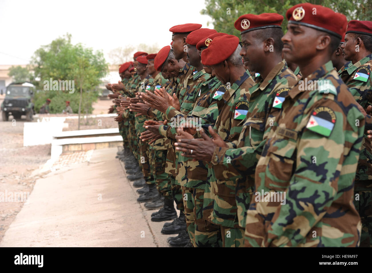 Djiboutian army soldiers clap in formation during their graduation ...