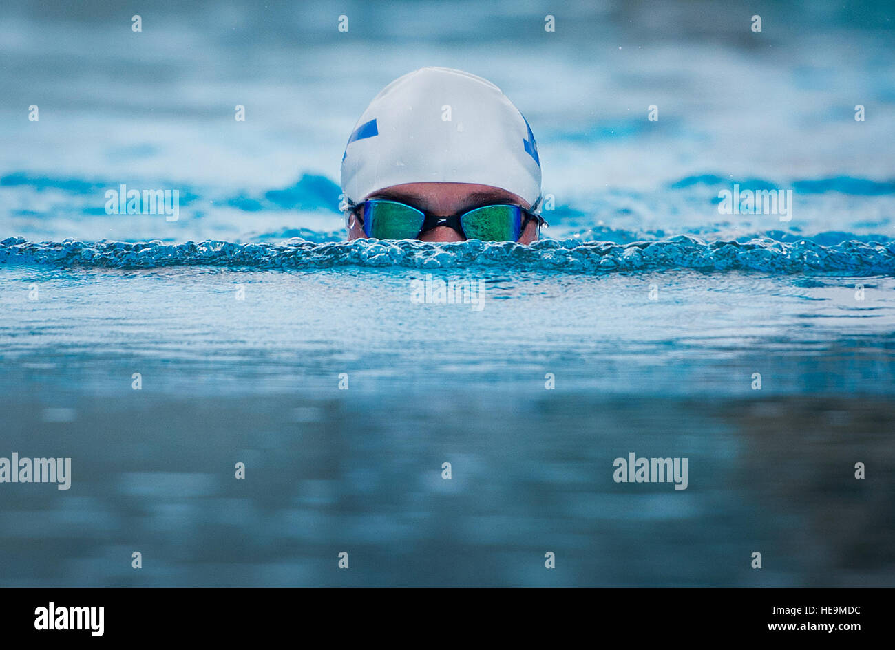 Timothy Babb, an Air Force Wounded Warrior athlete, swims laps during ...