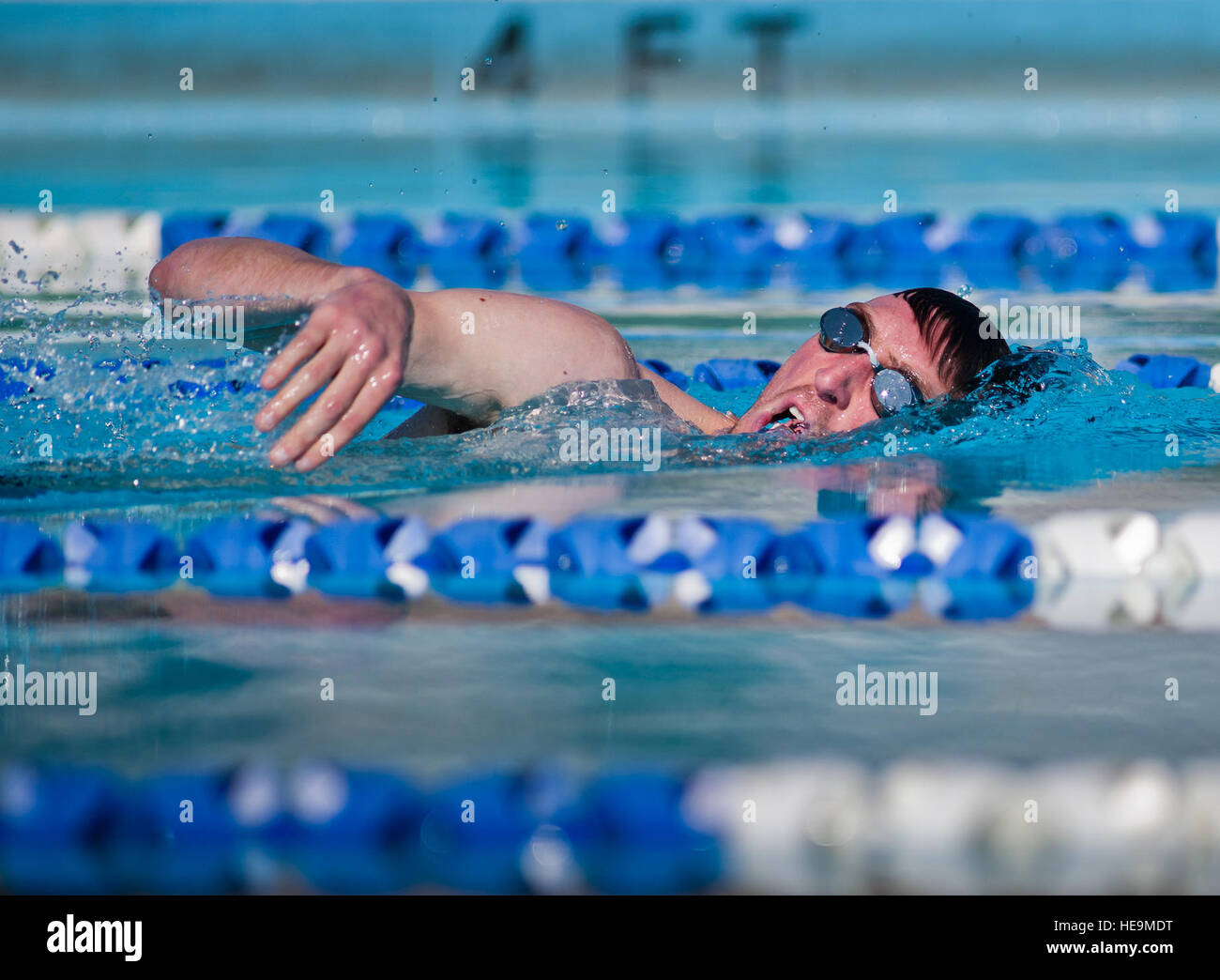 Zachary Burnash, an Air Force Wounded Warrior athlete, swims laps ...