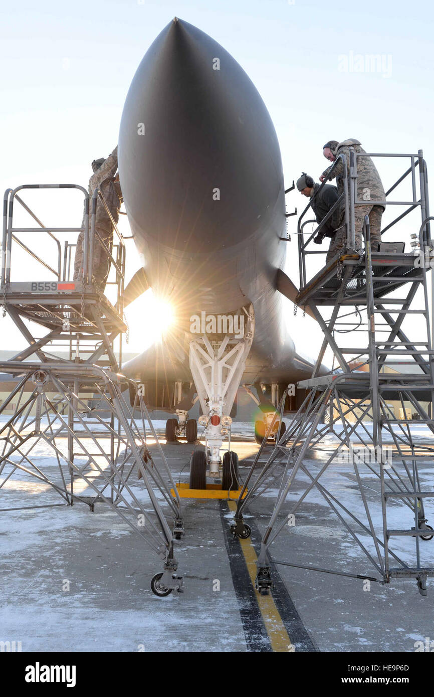 Airmen from the 28th Maintenance Squadron perform maintenance on a B-1 ...