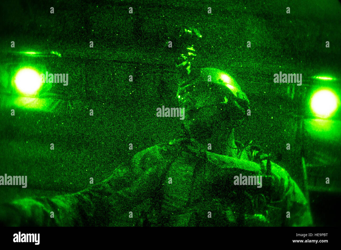 A U.S. Army Special Forces member travels on a British Royal Air Force ...