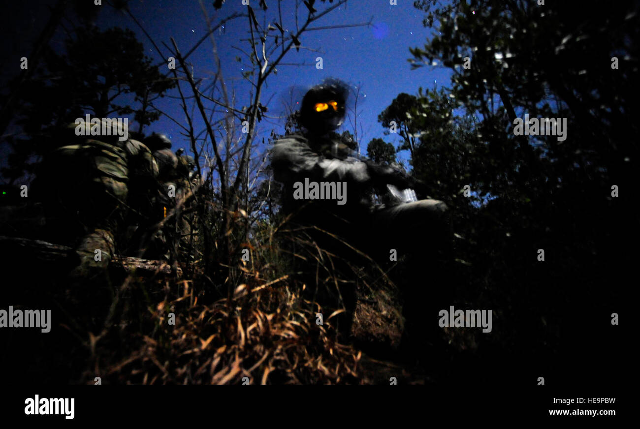 A U.S. Army Soldier conducts a night raid mission during Emerald ...