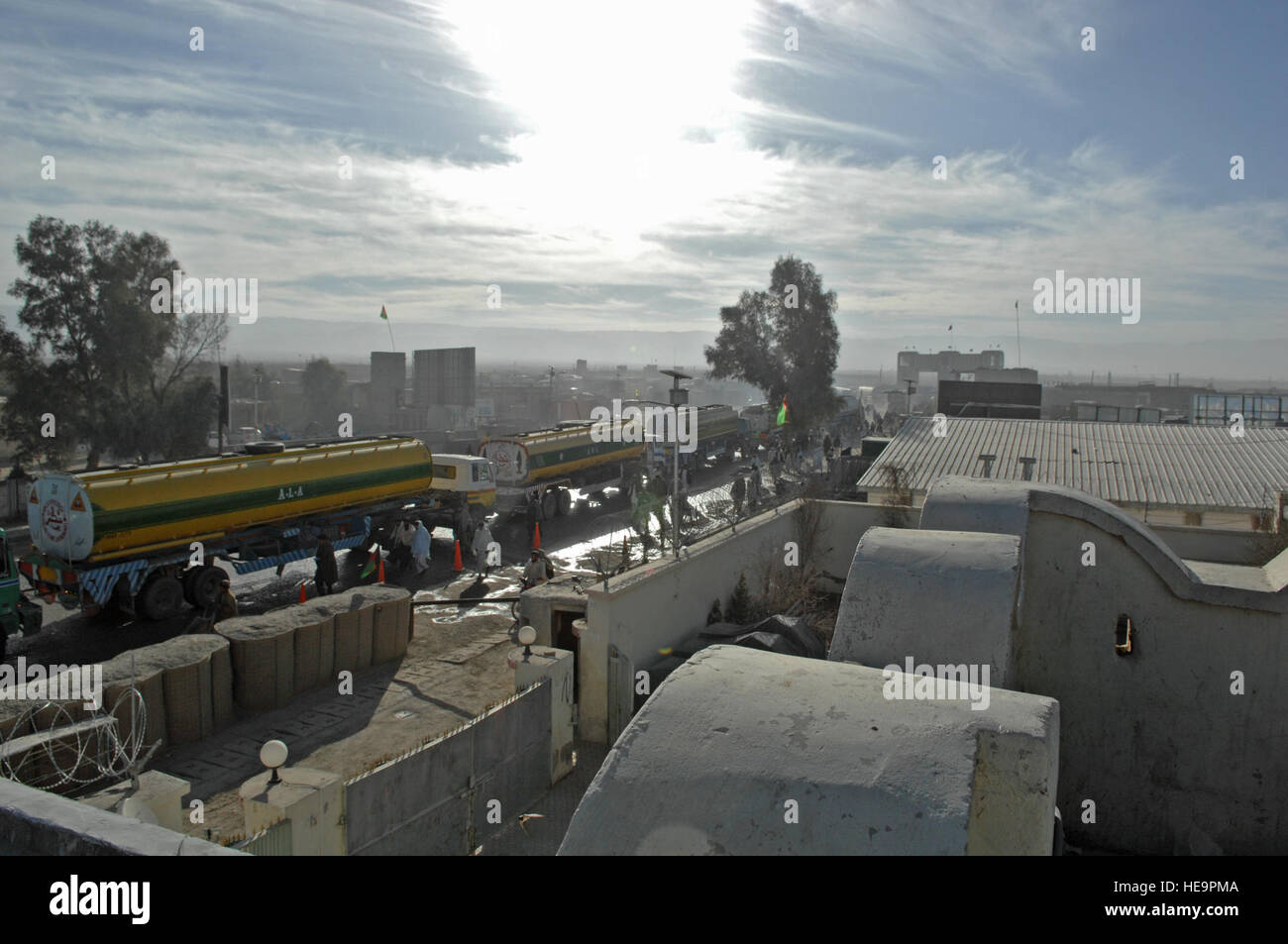 Afghan truckers make their way towards Friendship Gate, the border ...