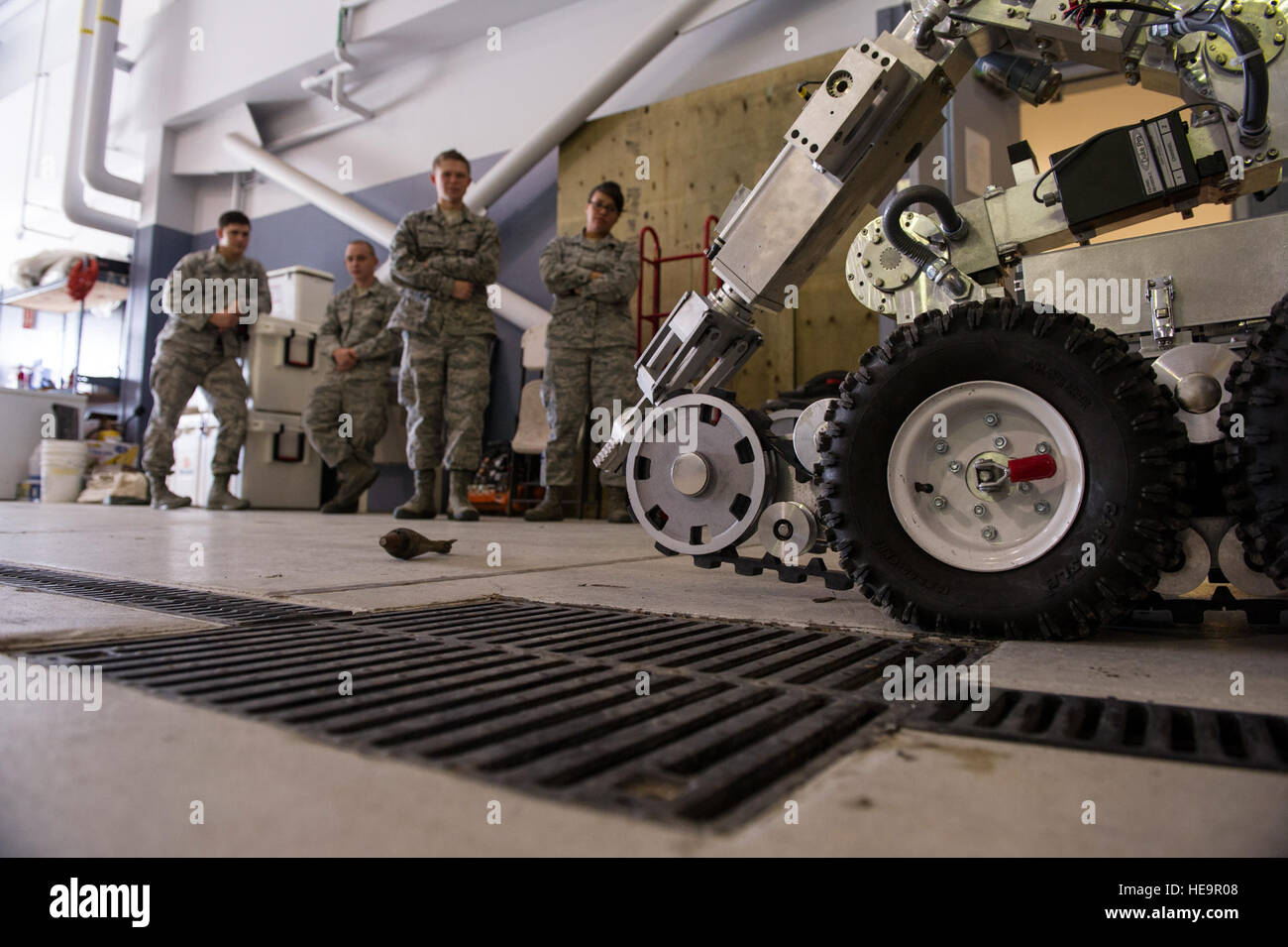 At Eielson Air Force Base, Alaska, Airmen operate an F6 robot to handle ...