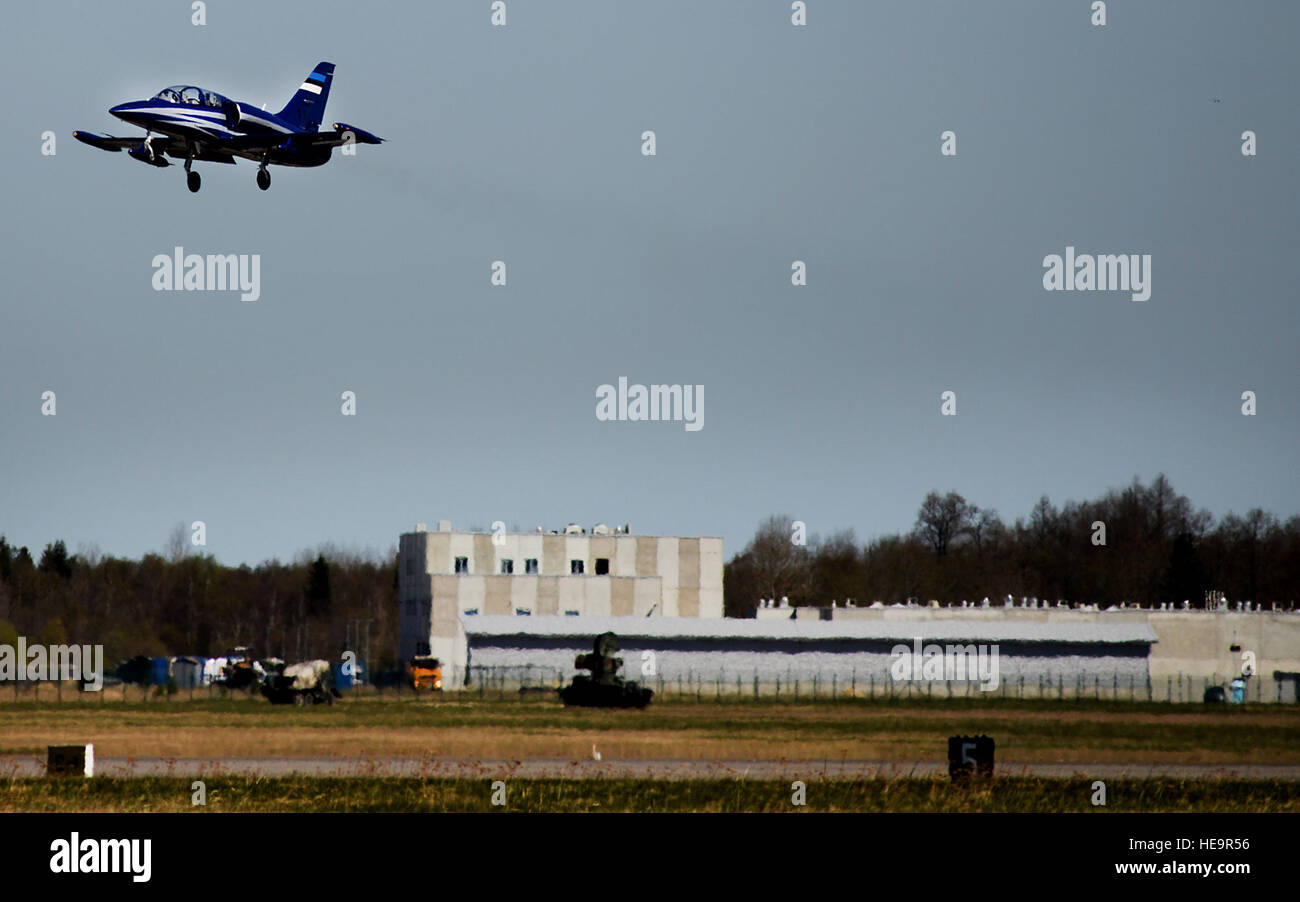 An Estonian L-39 Albatros launches for a sortie from Amari Air Base ...