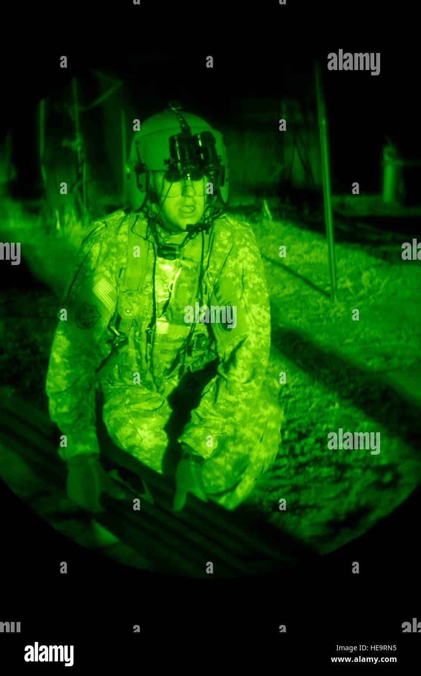 A U.S. Army aero medic retrieves his stretcher after delivering a ...