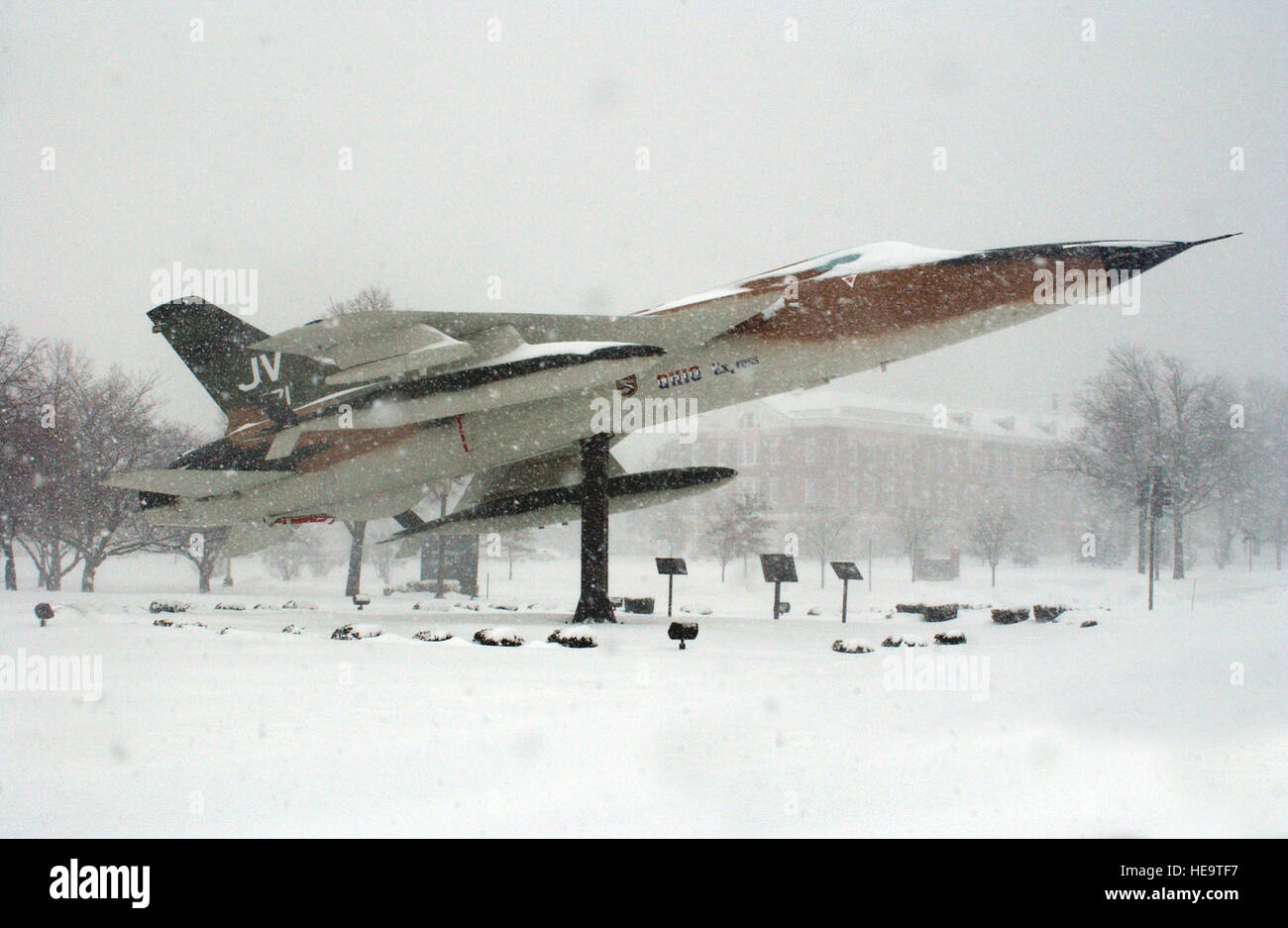 A static display of A US Air Force (USAF) F-105 Thunderchief aircraft ...