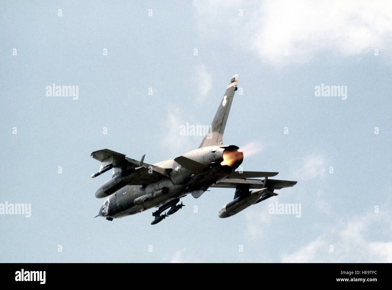 Left rear view of an F-105 Delta Dart aircraft, carrying 500-lb Mark 82 ...