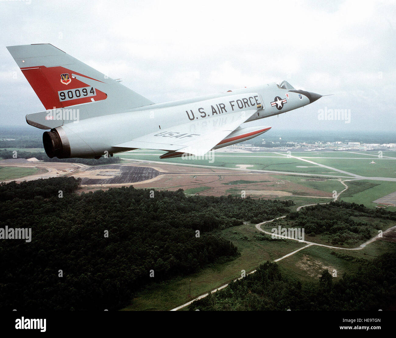 An air-to-air right side view of an F-106 Delta Dart aircraft from the ...