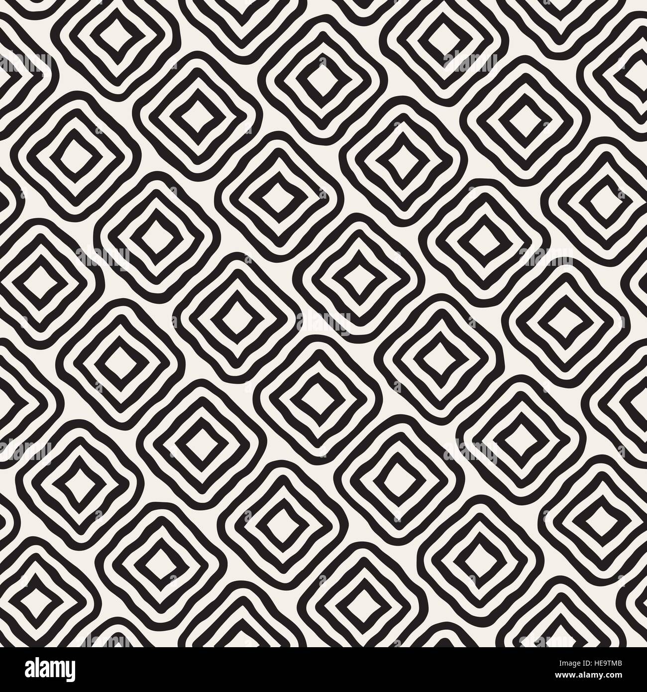 Vector Seamless Black and White Hand Drawn Rhombus Lines Pattern Stock ...