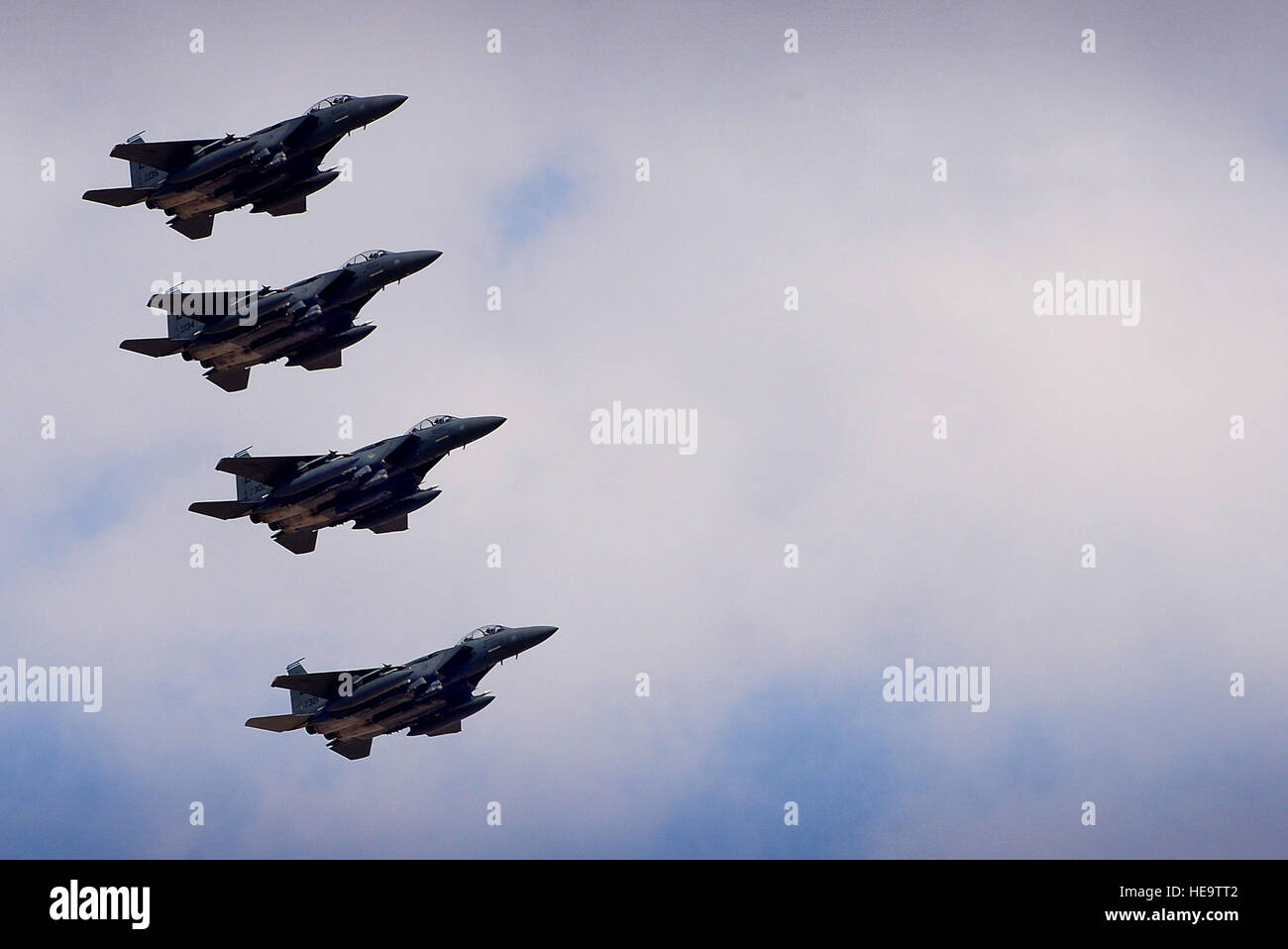 An F-15E Strike Eagle of the 492nd Fighter Squadron returns from a ...