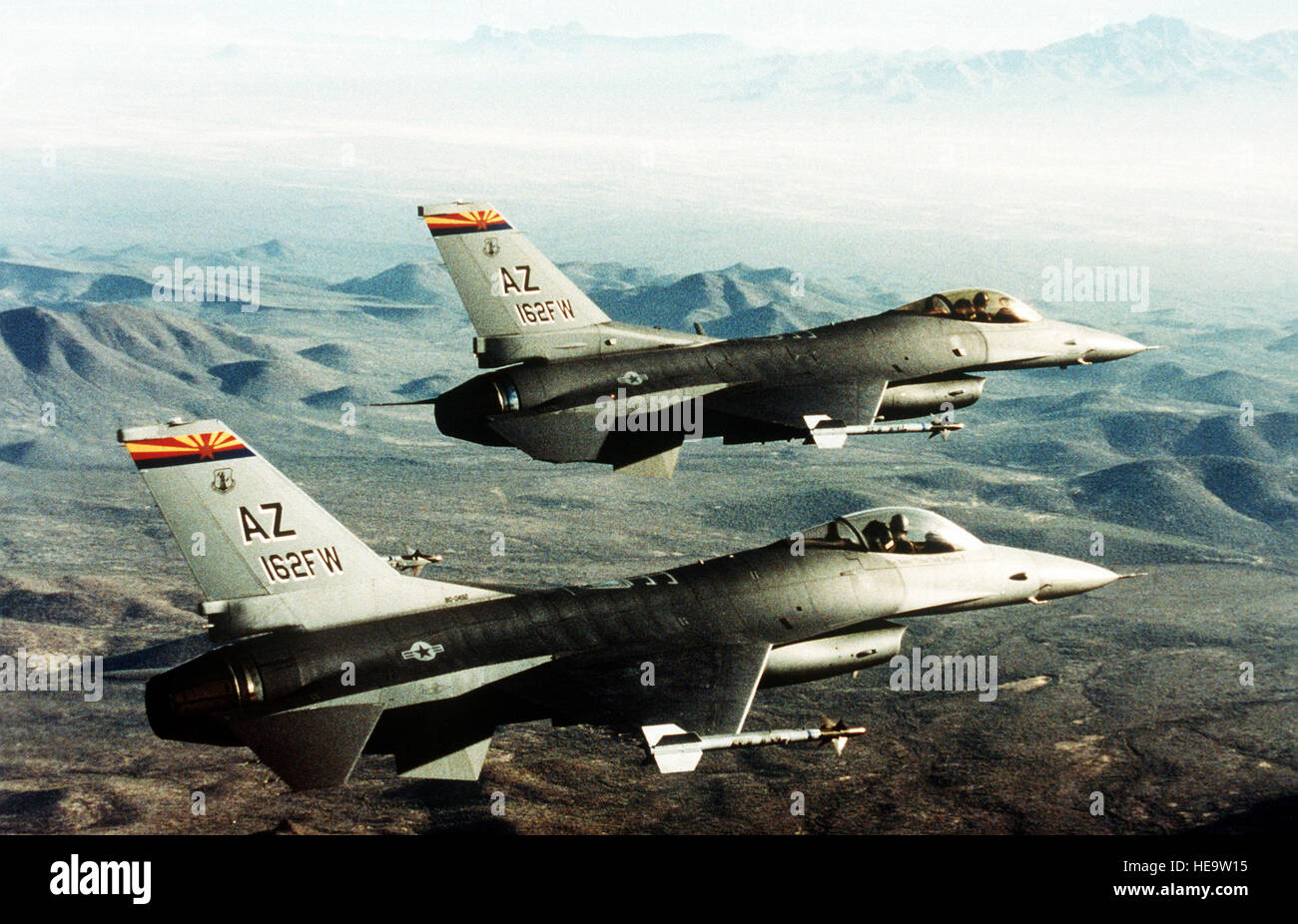 Aerial photo of F-16s over the morning Arizona desert. Planes are from ...