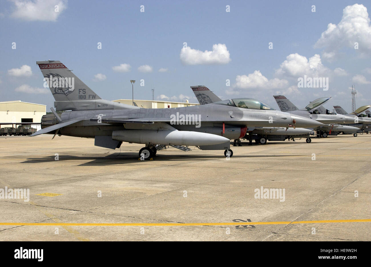 A row of US Air Force (USAF) F-16C Fighting Falcon aircraft from the ...