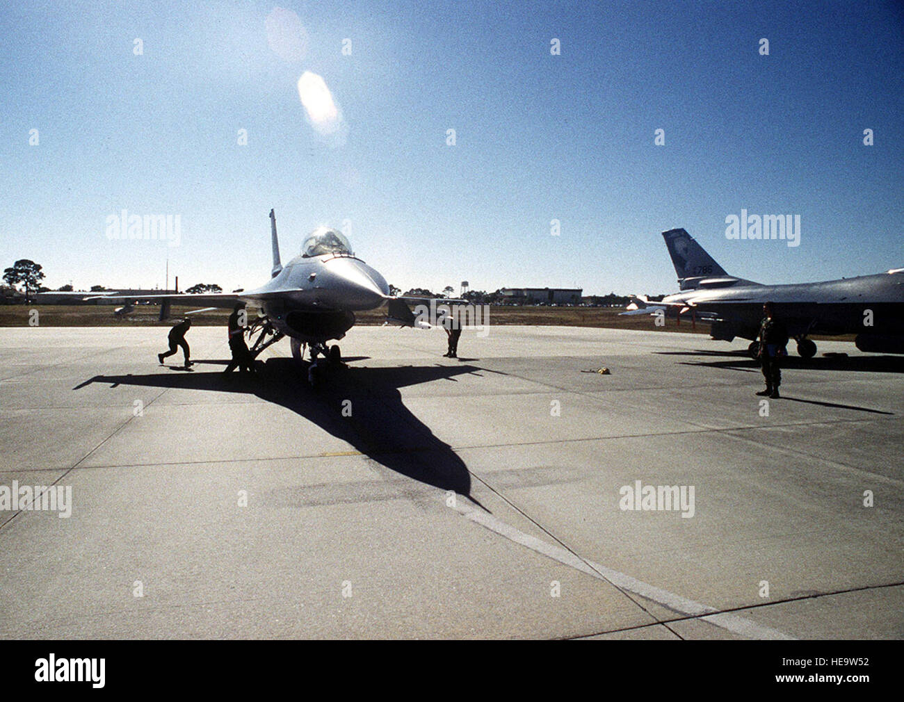 A U.S. Air Force F-16 Fighting Falcon prepares to taxi for takeoff at ...