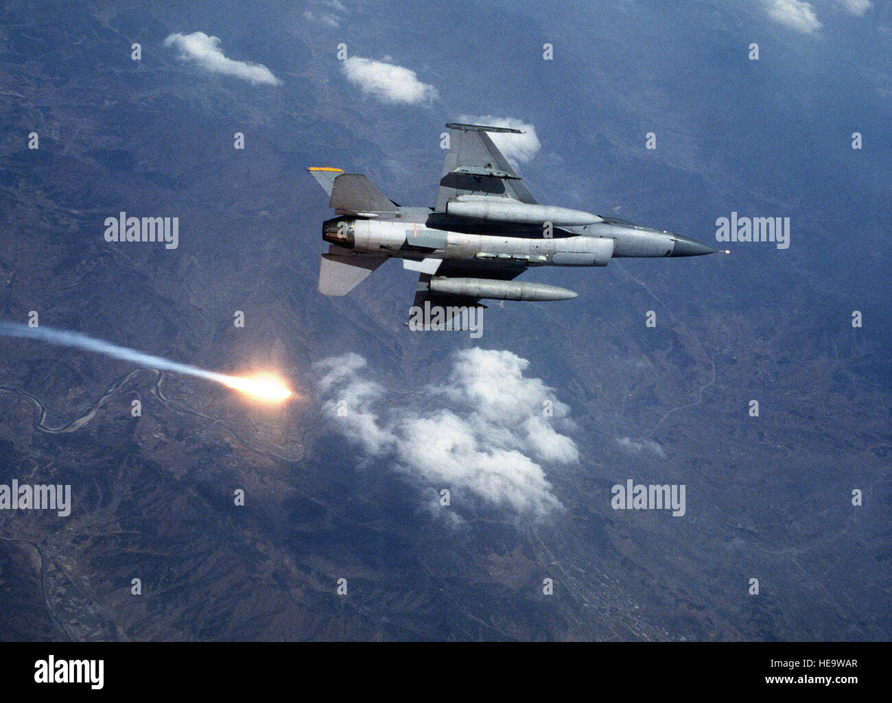 An 8th Tactical Fighter Wing F-16 Fighting Falcon aircraft releases a ...