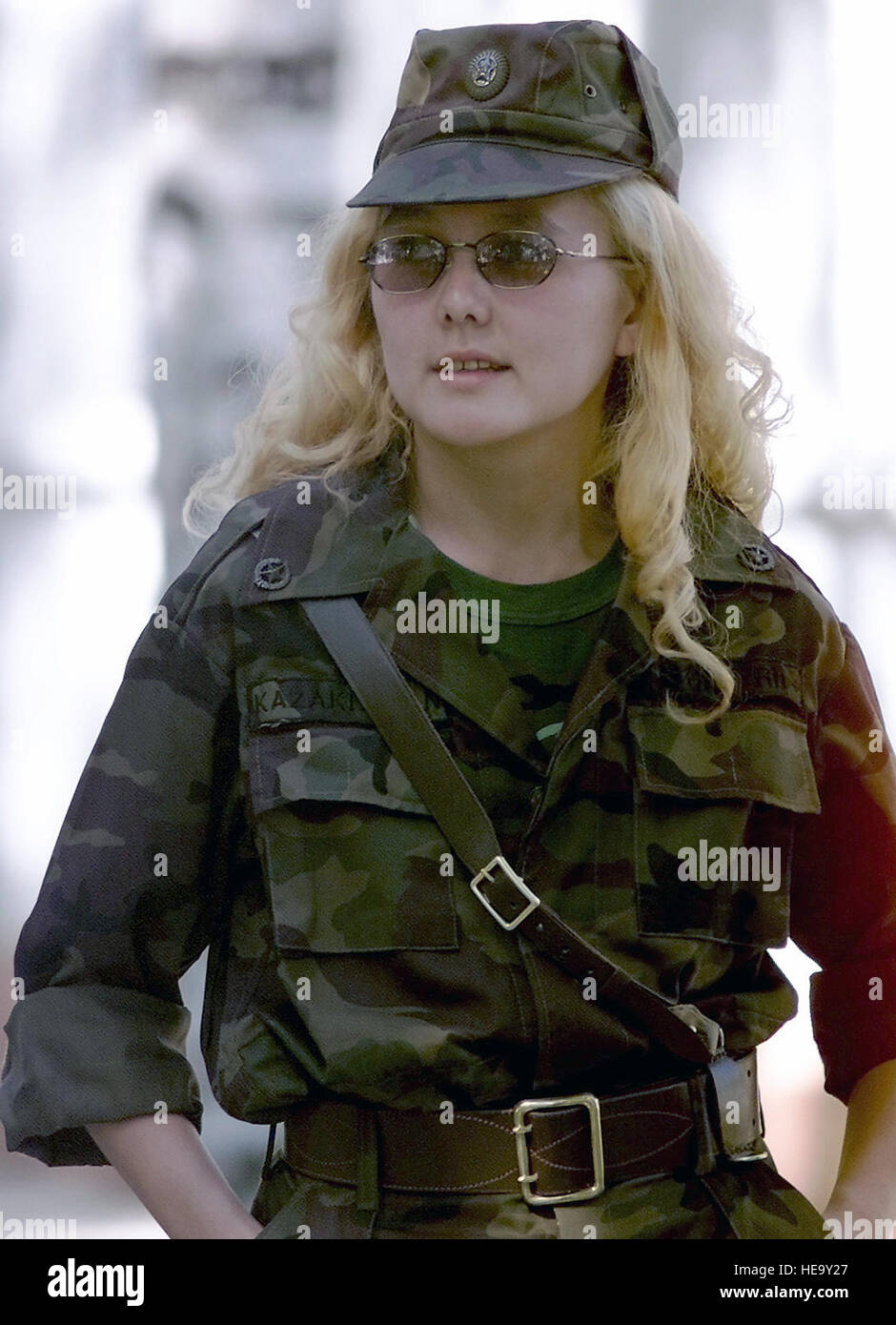 A Kazakhstan Army interpreter gets ready for the CENTRASBAT 2000 ...