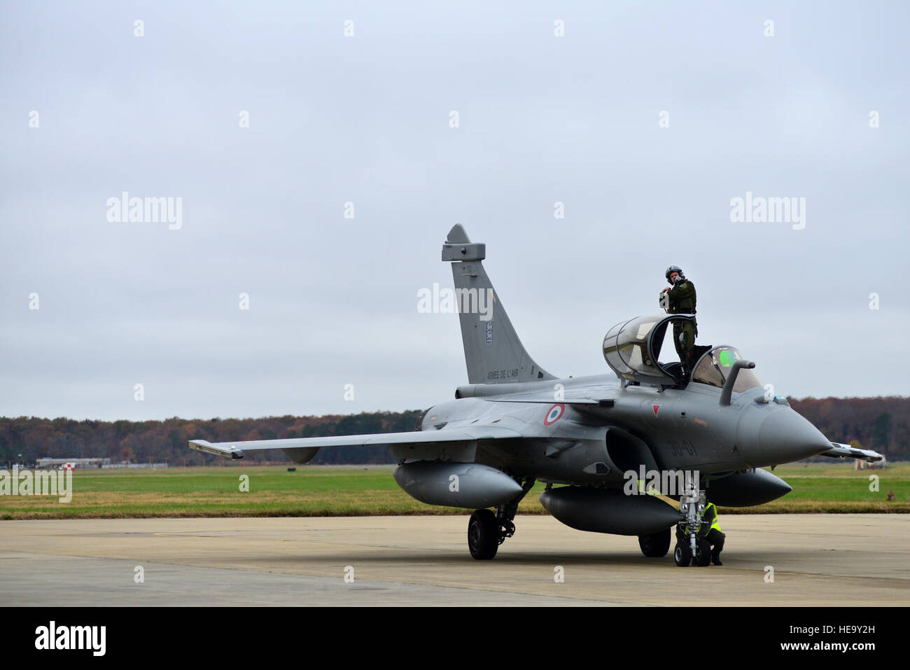 A French air force (FrAF) pilot exits a Rafale prior to the inaugural ...