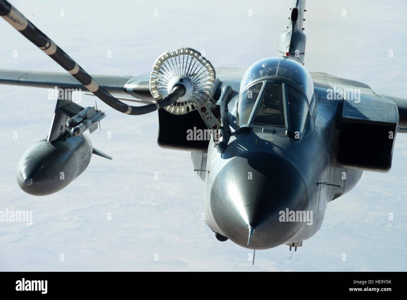 A German air force GR-4 Tornado refuels using a drogue-and-hose system ...