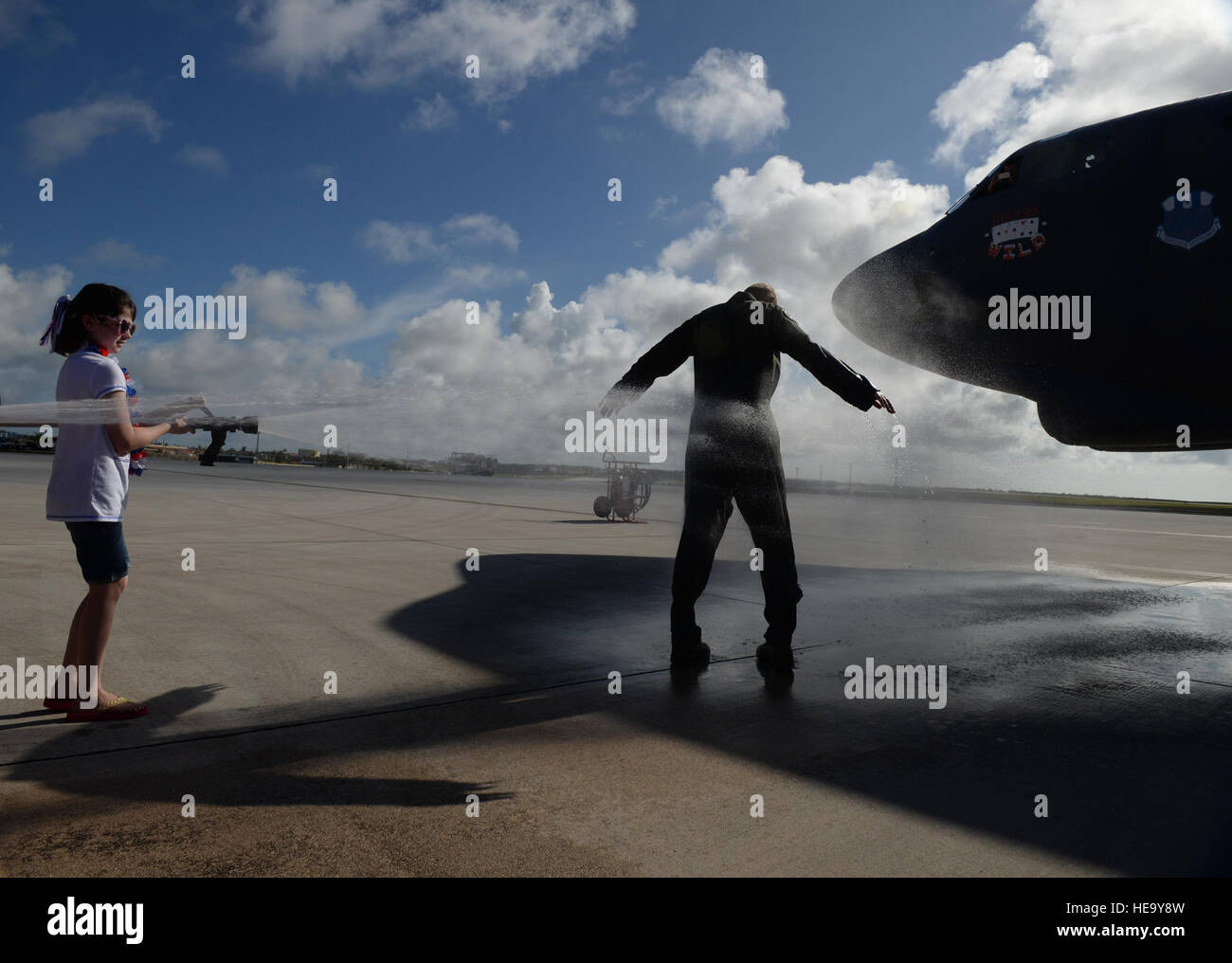 Col. Reid Langdon, 36th Operations Group commander, gets sprayed by his ...